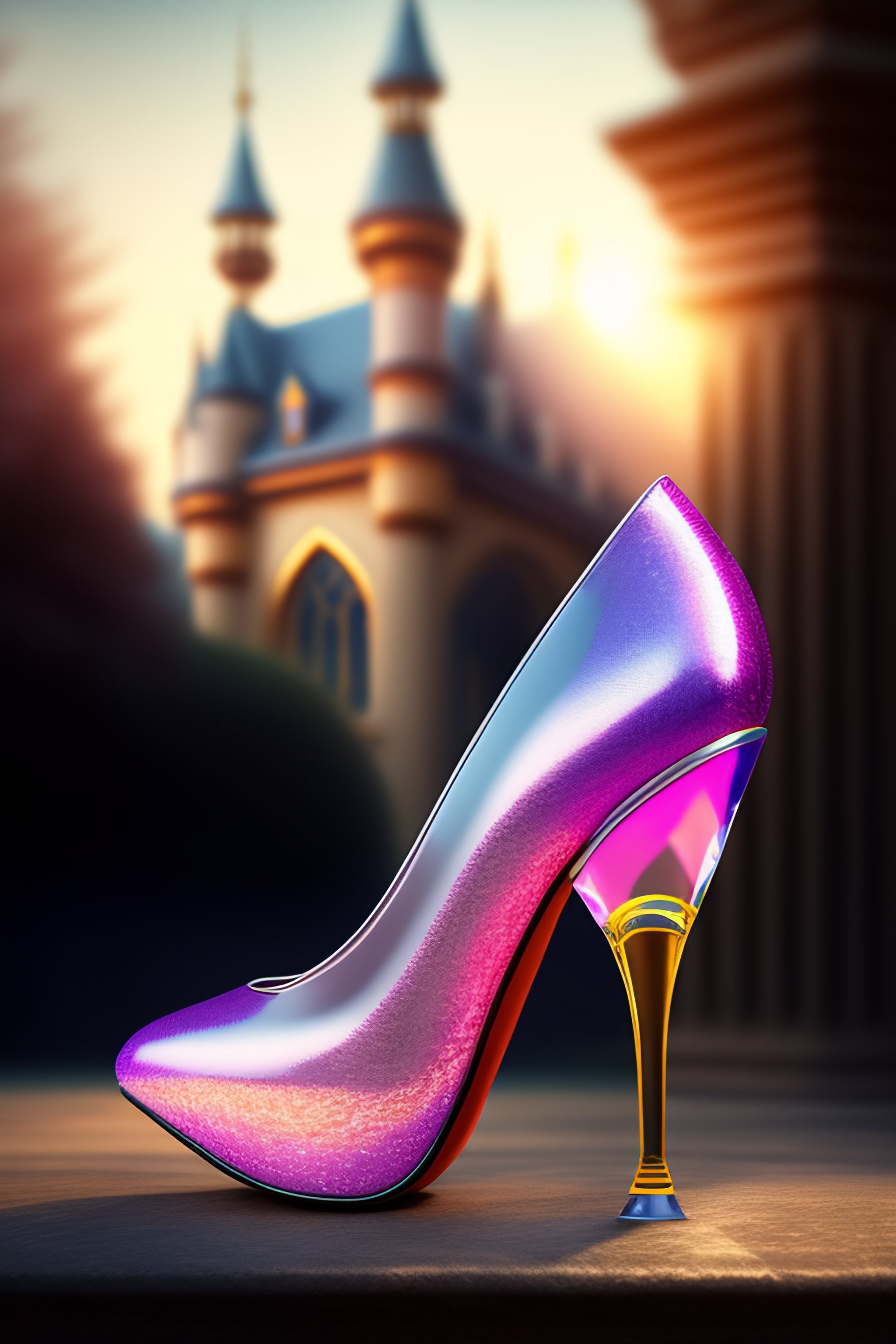 Lexica - Glass high heel shoe in front of a castle, fantasy, 8k, highly ...
