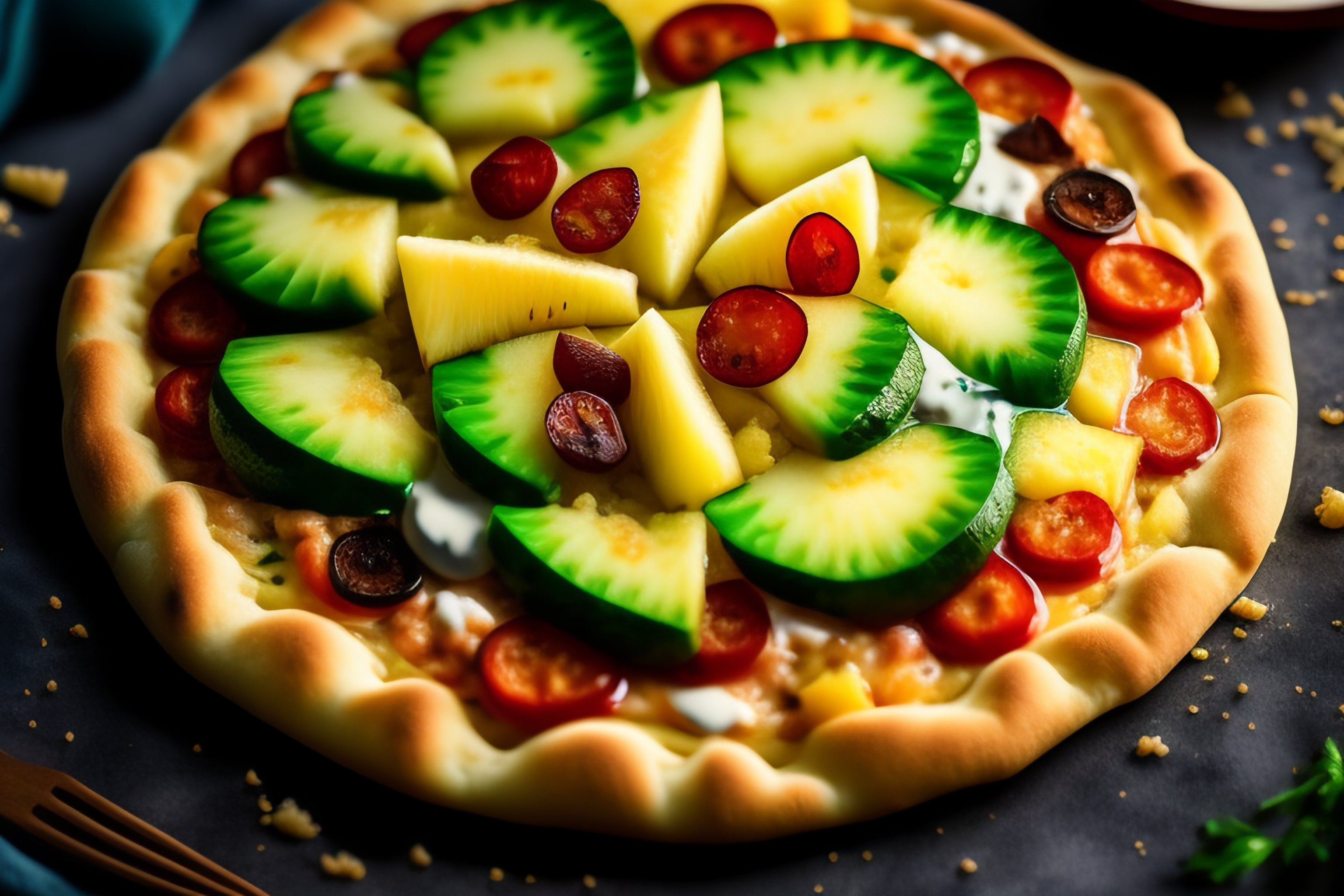 Lexica - A close up of a pinapple pizza
