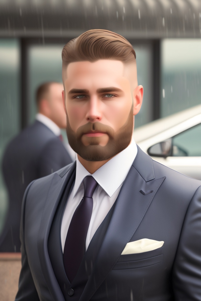 Lexica - A middle-aged security guard in a suit without a tie, with a ...