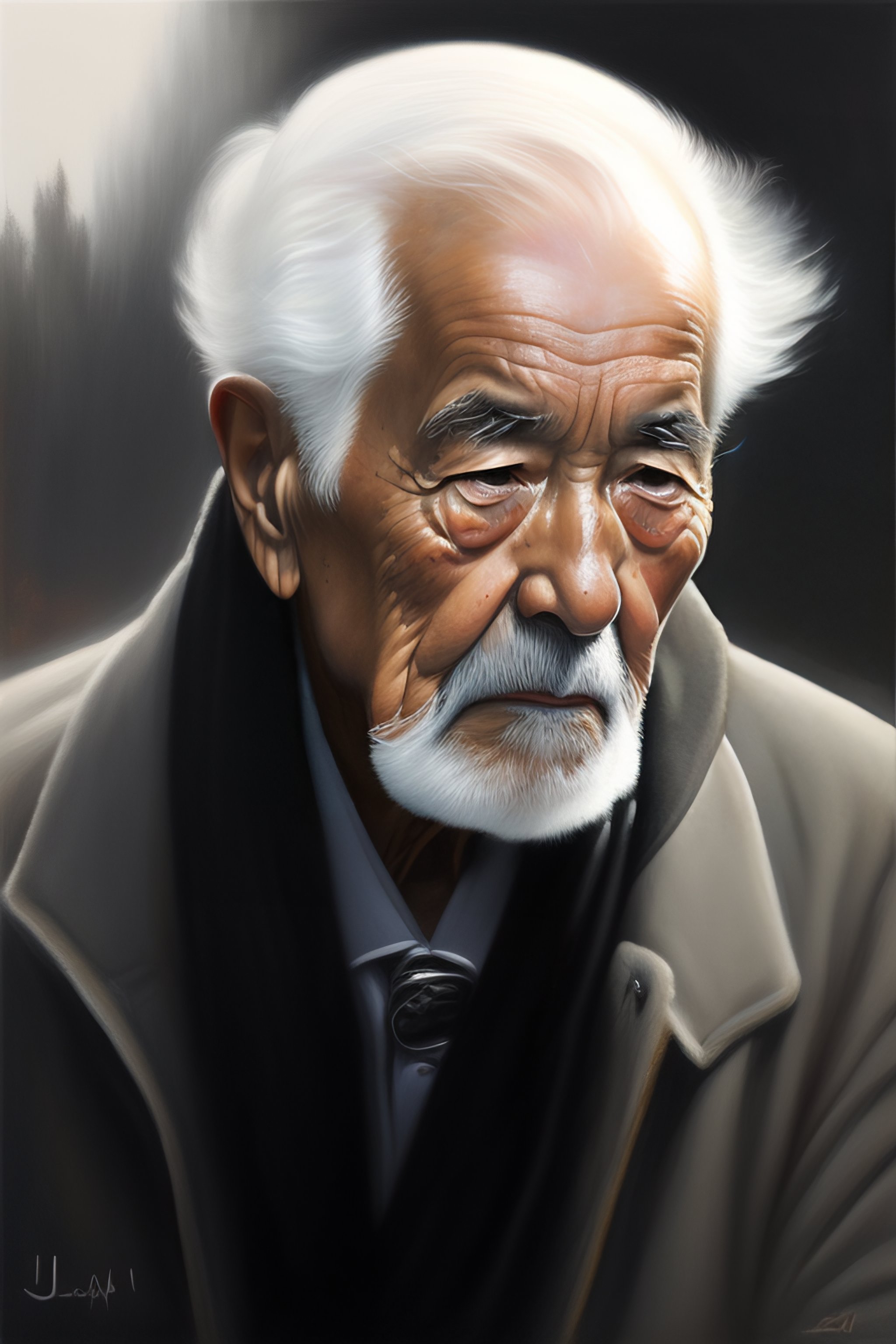 Lexica - An old person, 80 years old, olive skin, wrinkled, sad face ...