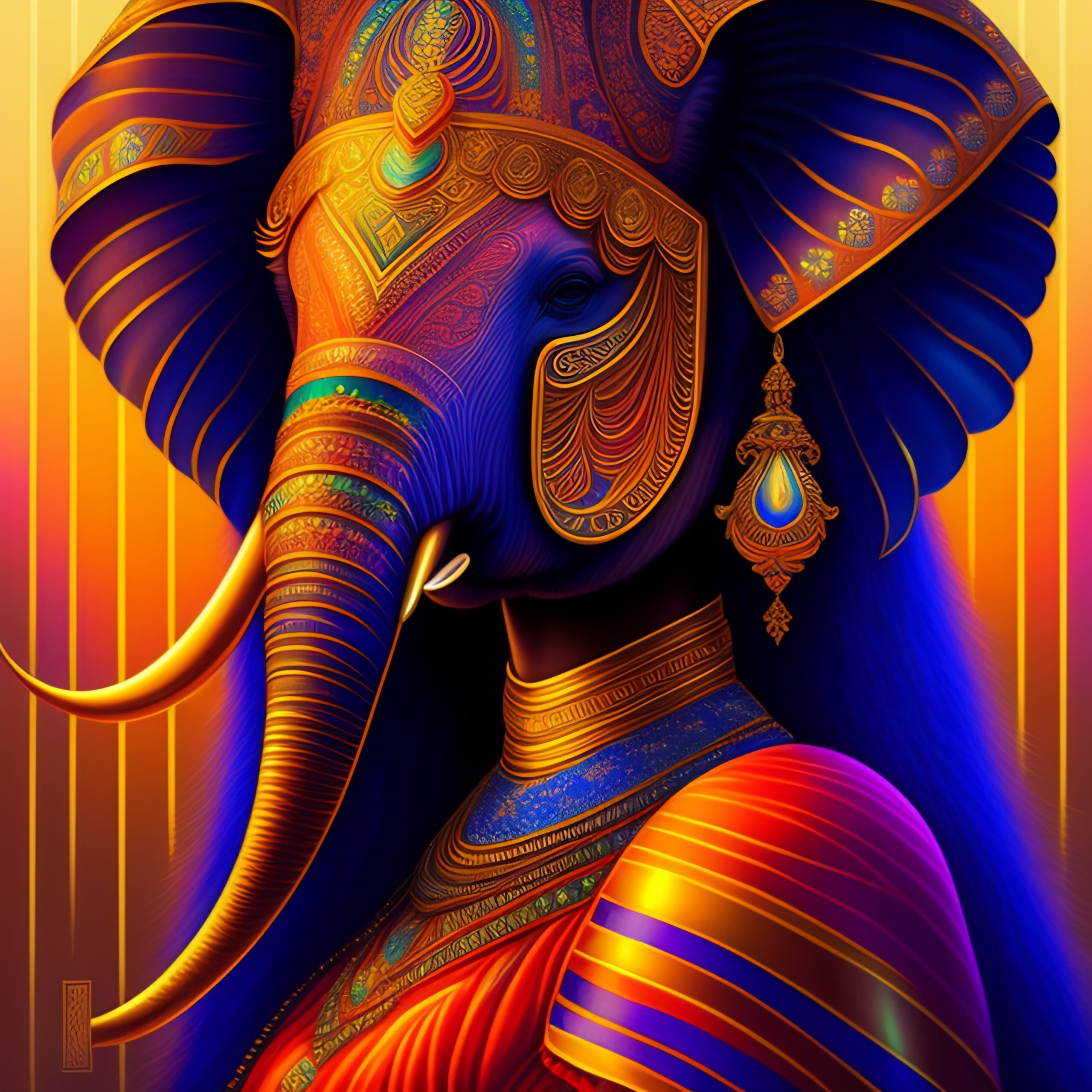 Lexica - Centered detailed portrait of a masked elephant wearing a ...