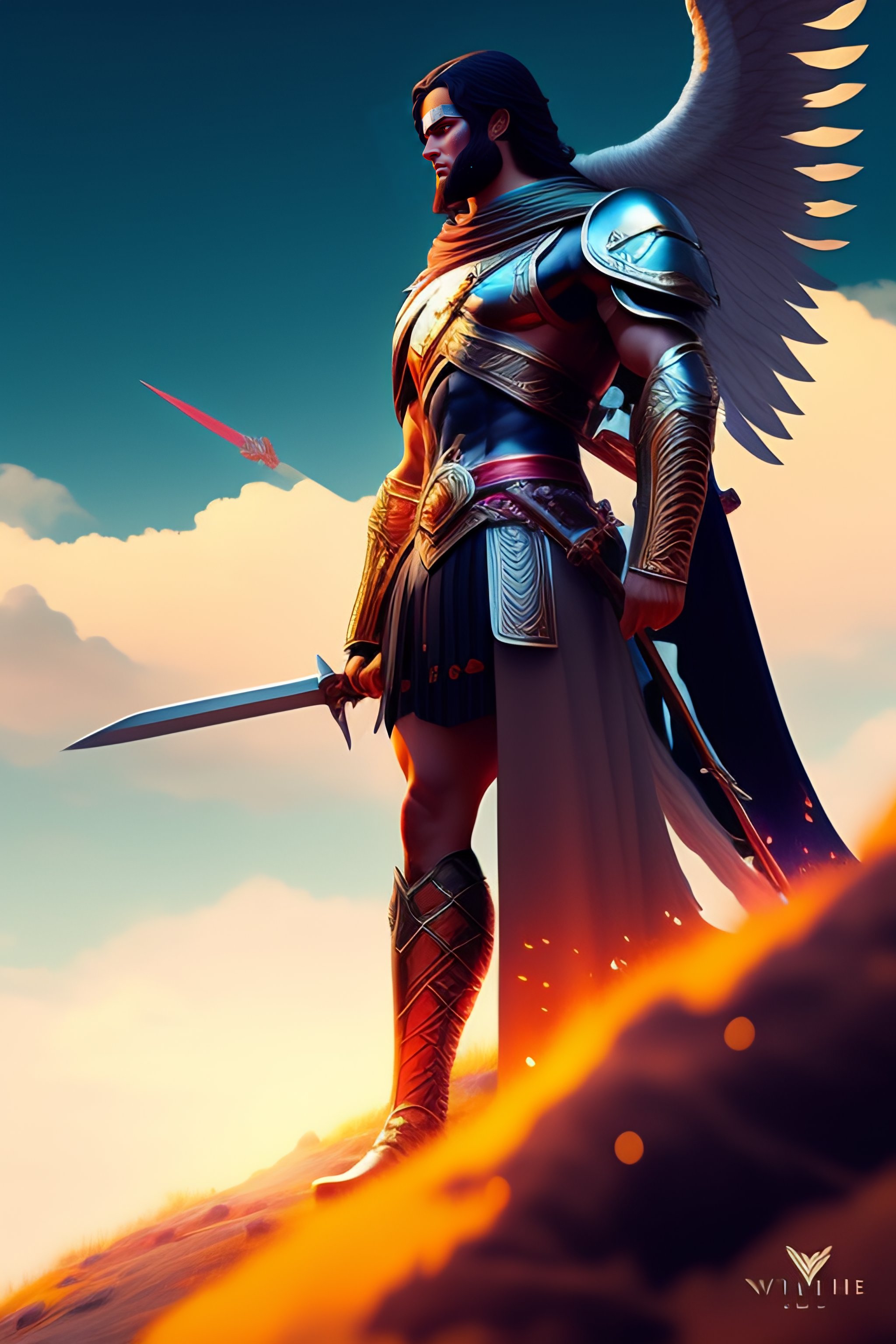 Lexica - A Valkyrie branding his sword on a battlefield in style of ...