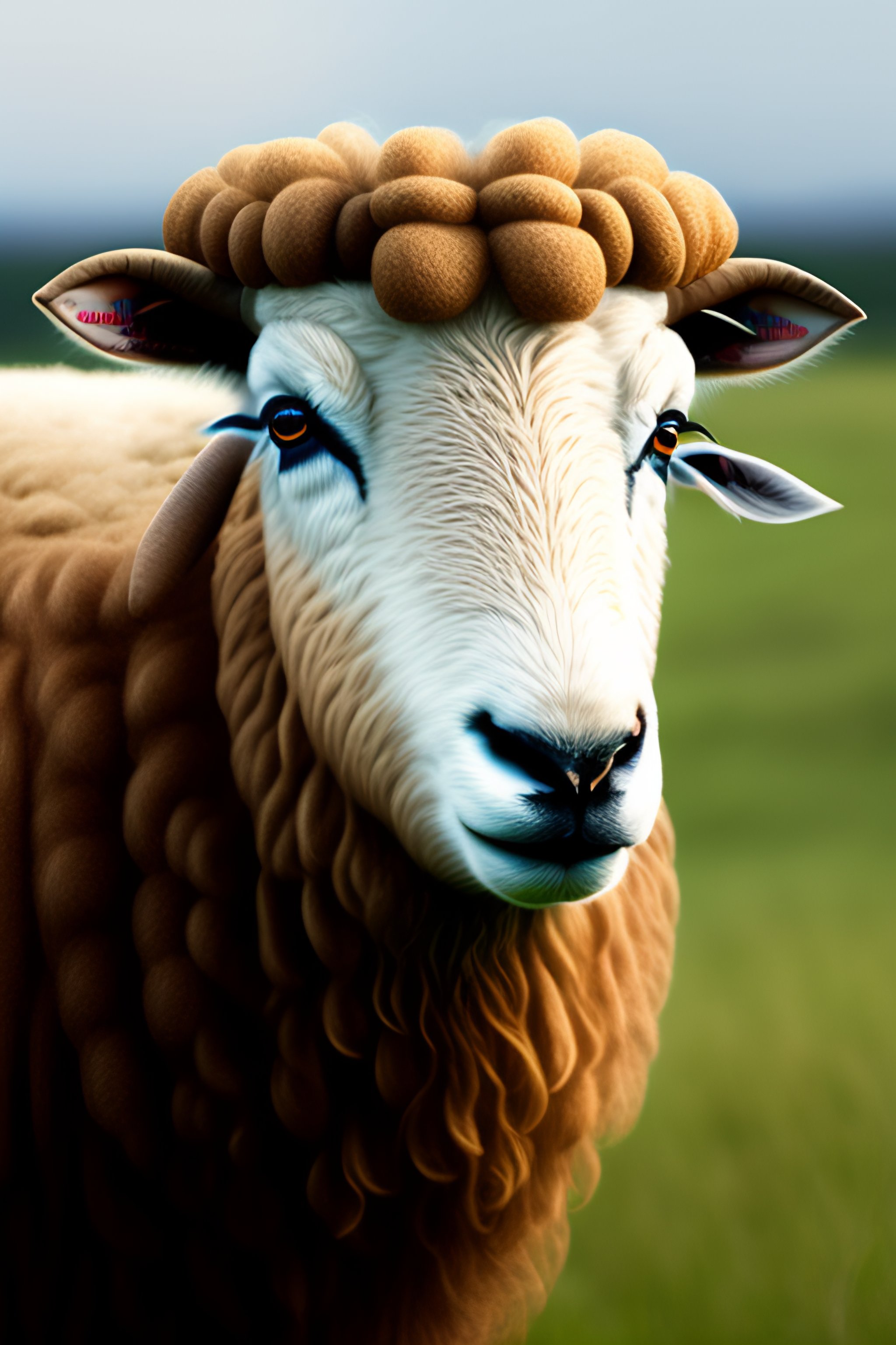 Lexica - Hairy sheep, grazing, portrait, detailed hairs