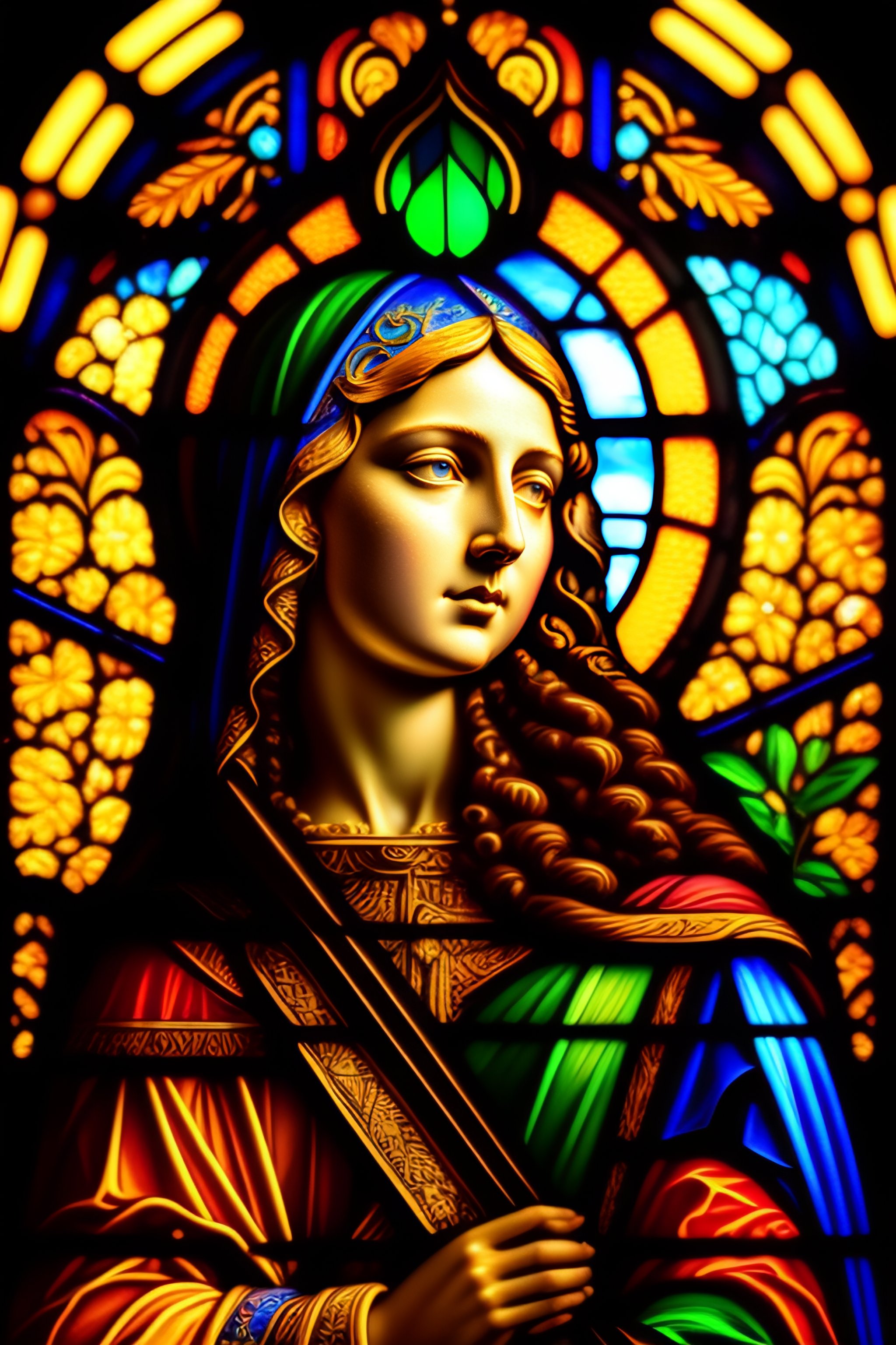 Lexica - A bright, stained glass window of catholic, intricately ...