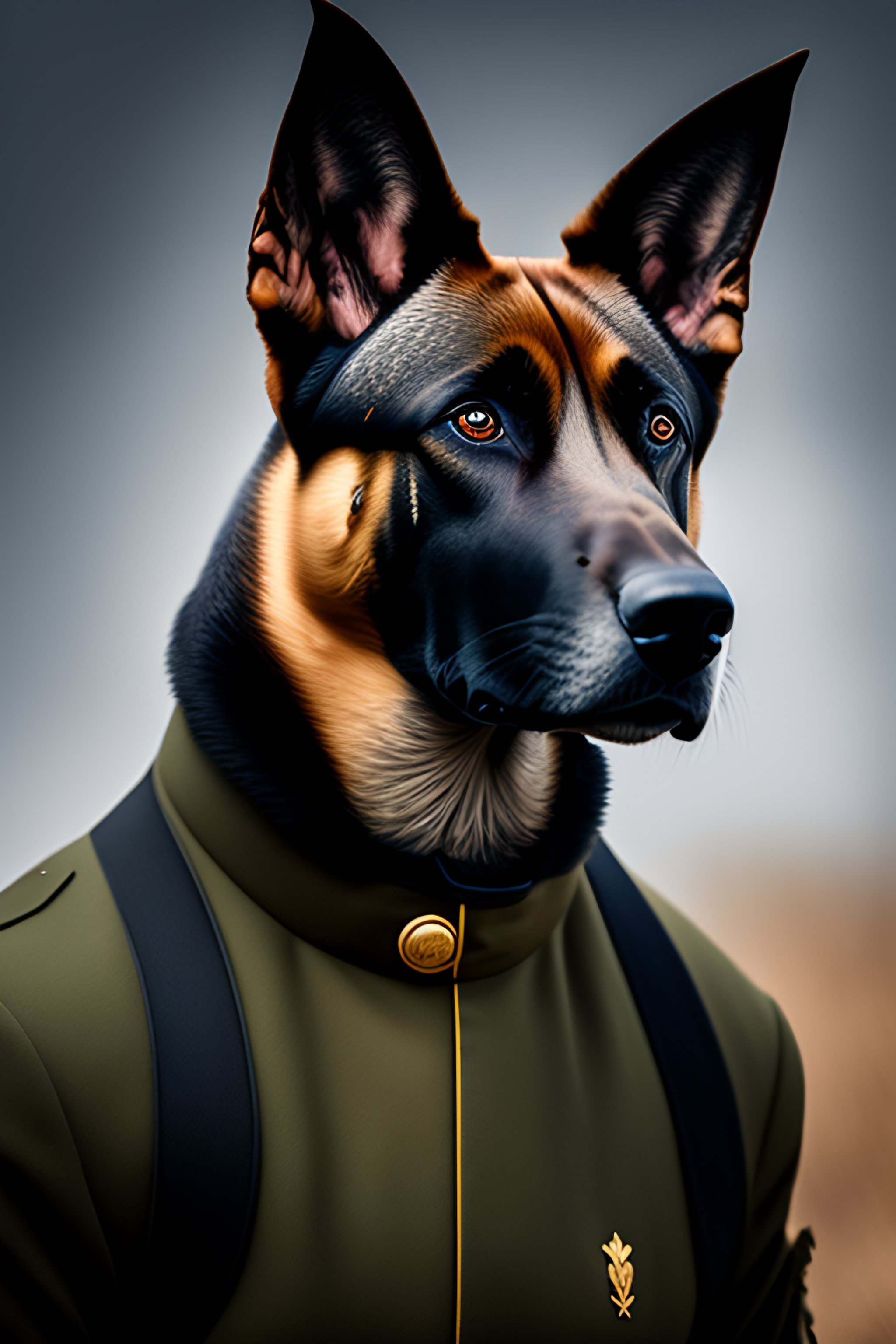 Lexica - Portrait of a human characterized Belgian malinois dressed as ...