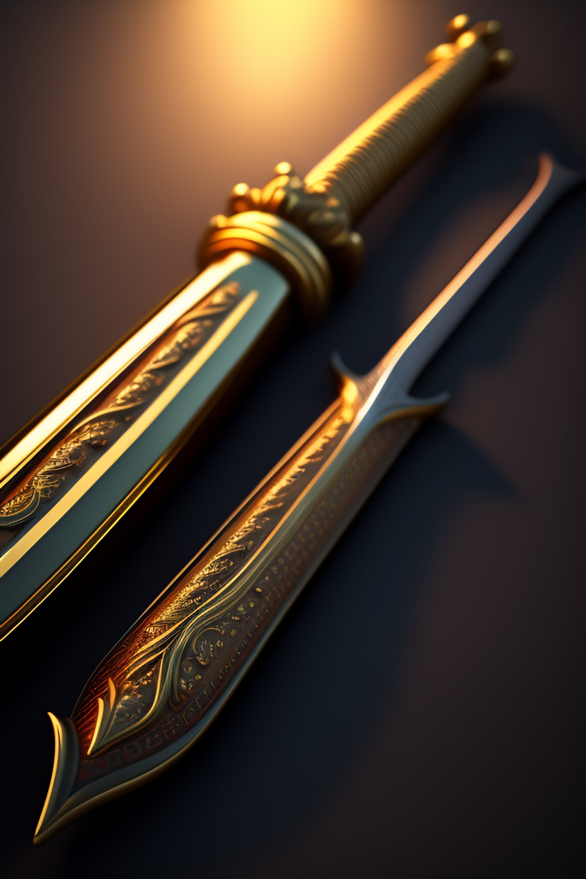 Lexica - Realistic sword, ornate handle, cinematic lighting, 3d render