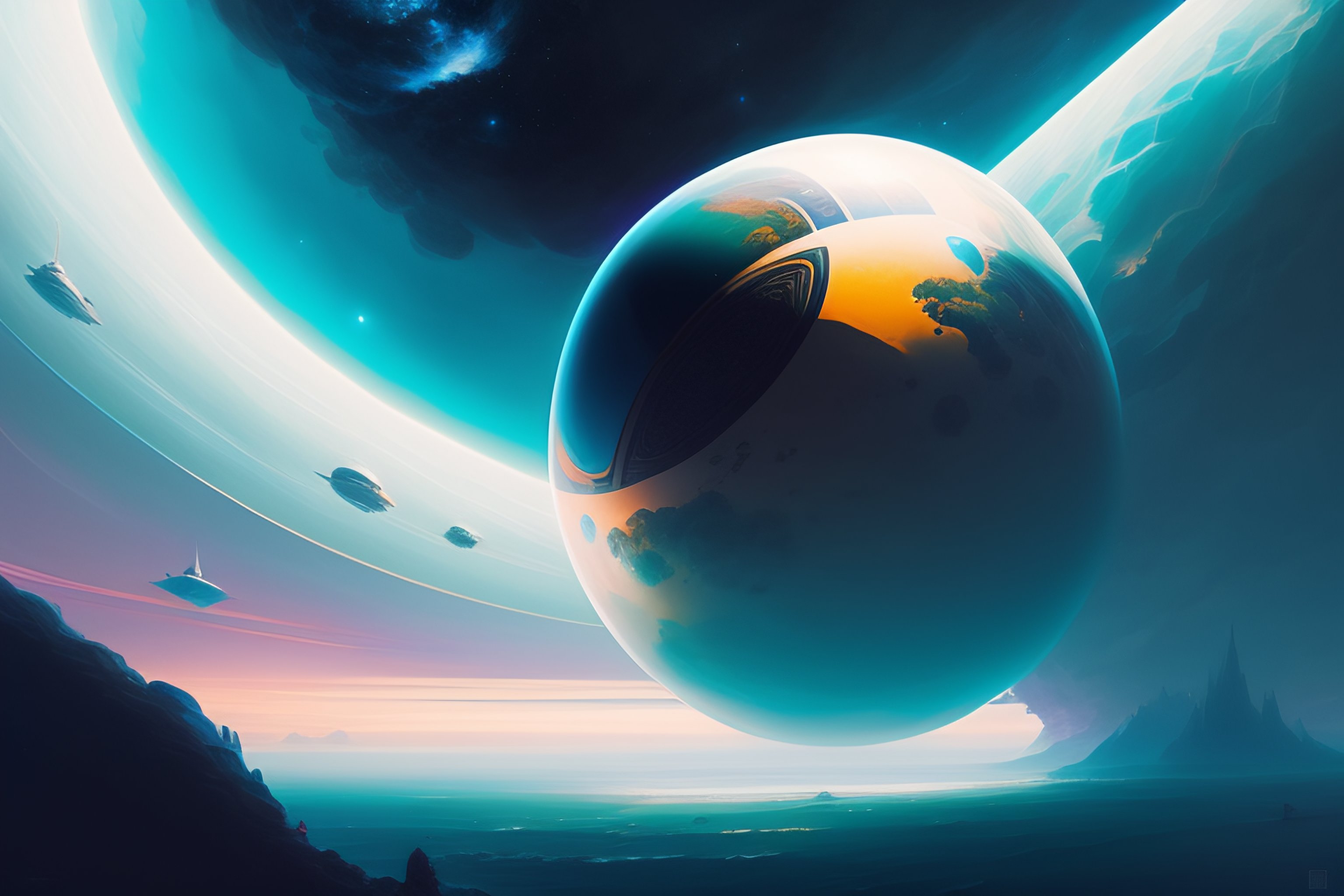 Lexica - A spherical white space stations looms over the ocean by peter ...