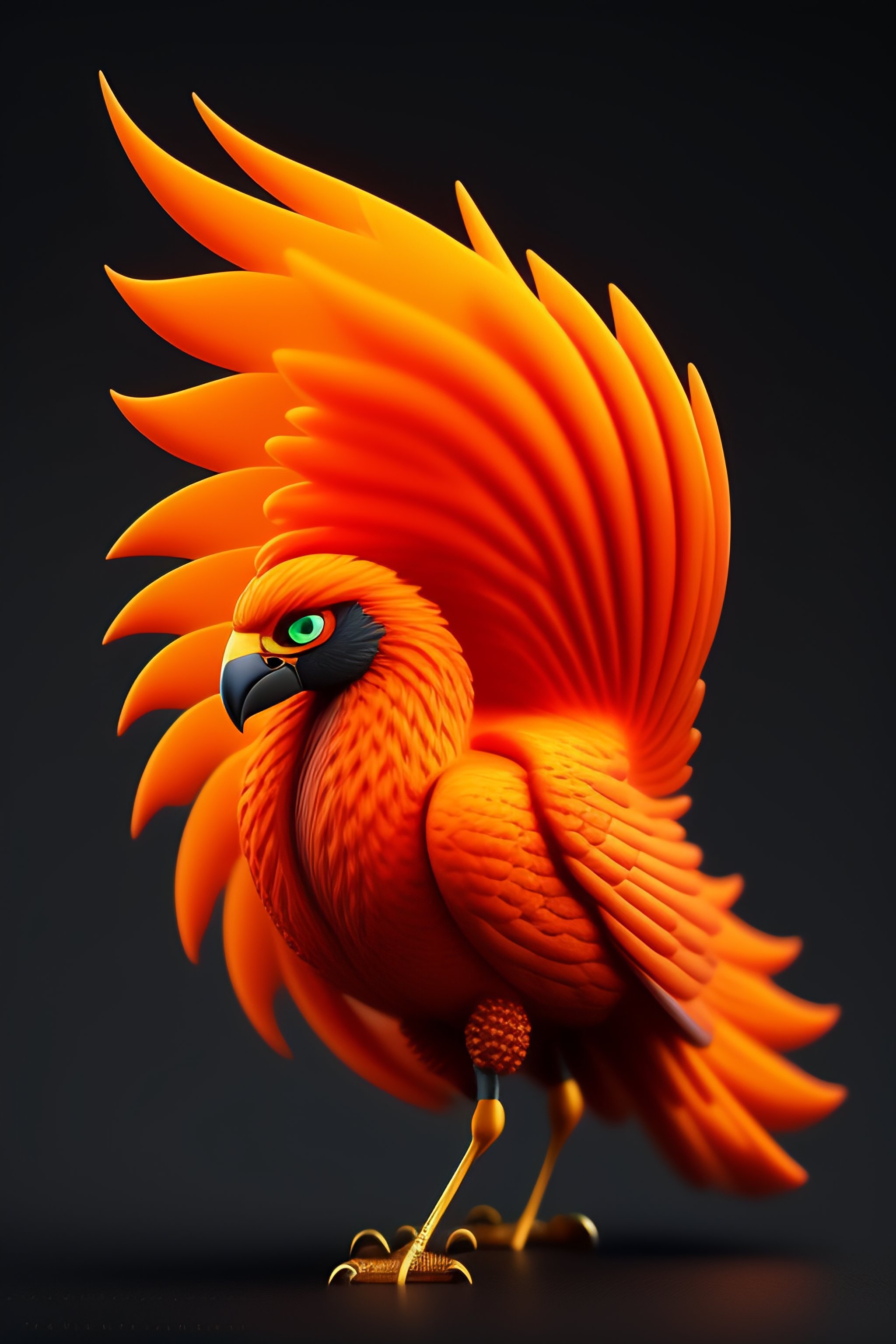 Lexica - Orange animated pheonix with red eyes
