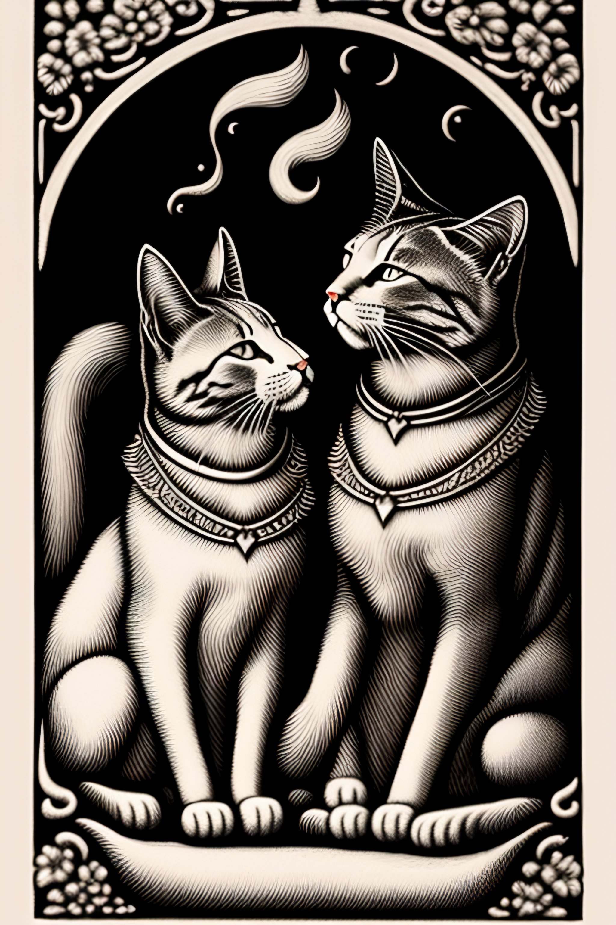 Lexica - 2 cats in love with flammes around them, ex libris medieval ...