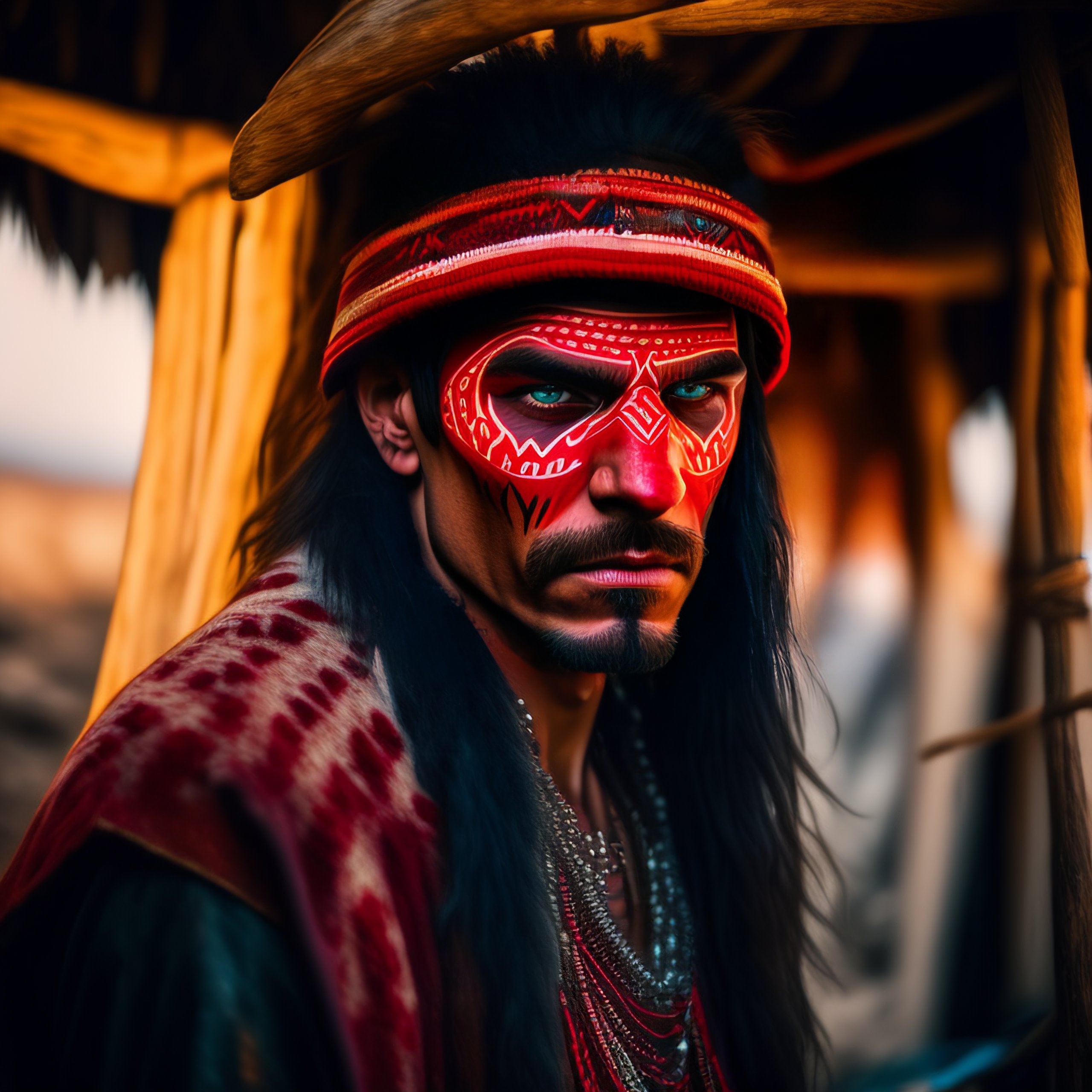Lexica - Wide angle Environmental shot of slavic man in a tribal mask ...