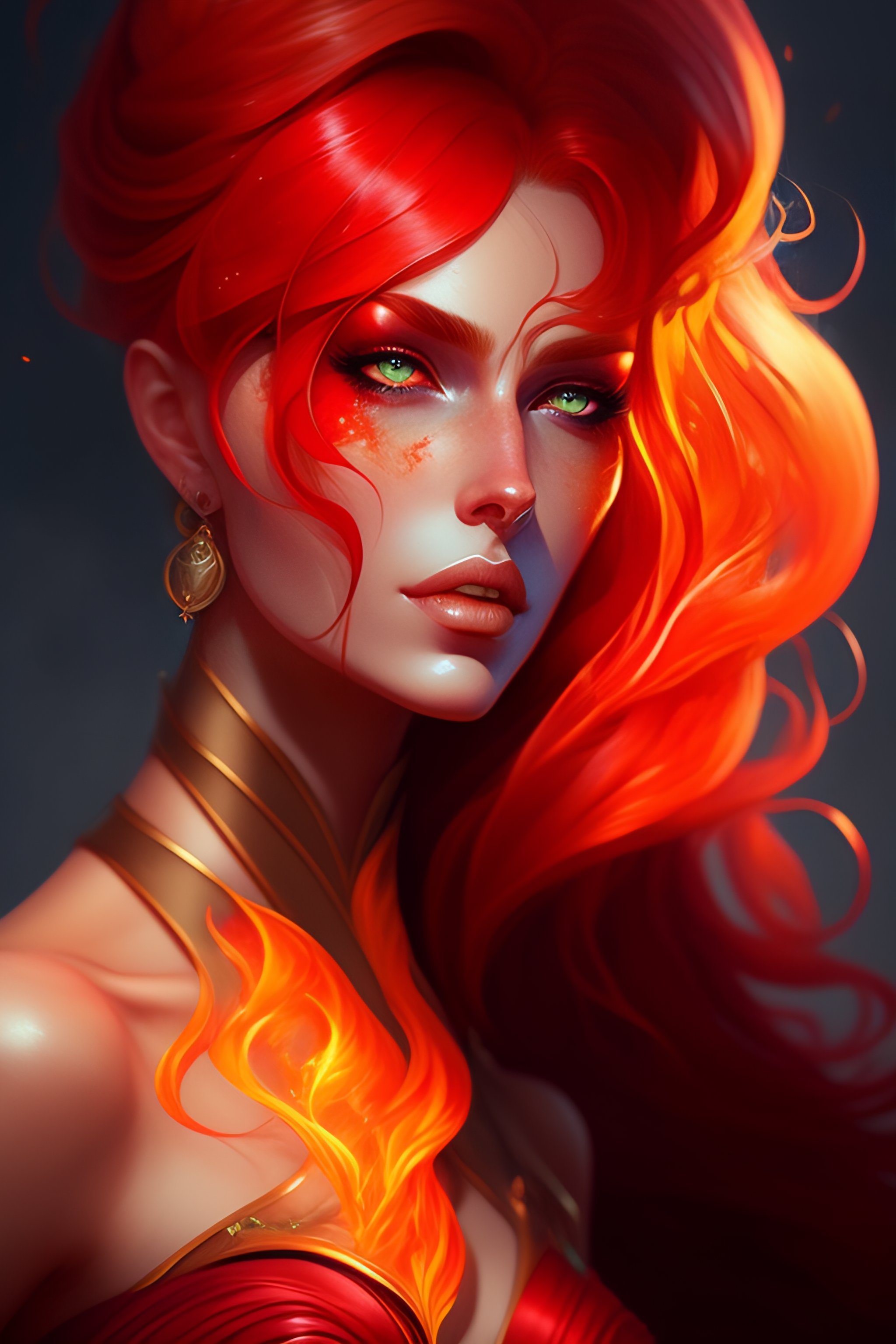 Lexica - Fiery redhed elemental woman beautifuly drawn and composed by ...