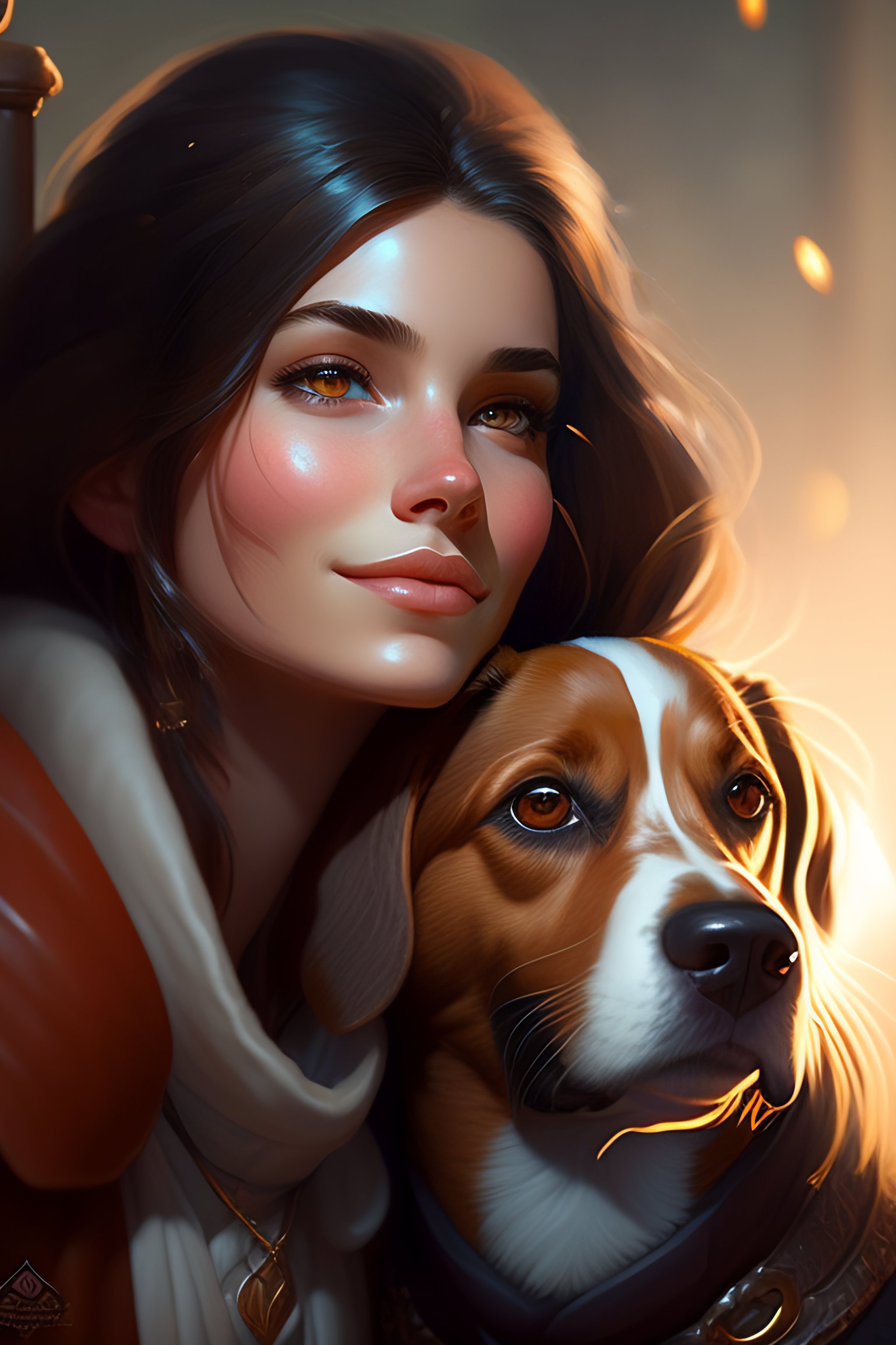 Lexica - A detailed picture of a cute calm girl flirting with dog ...