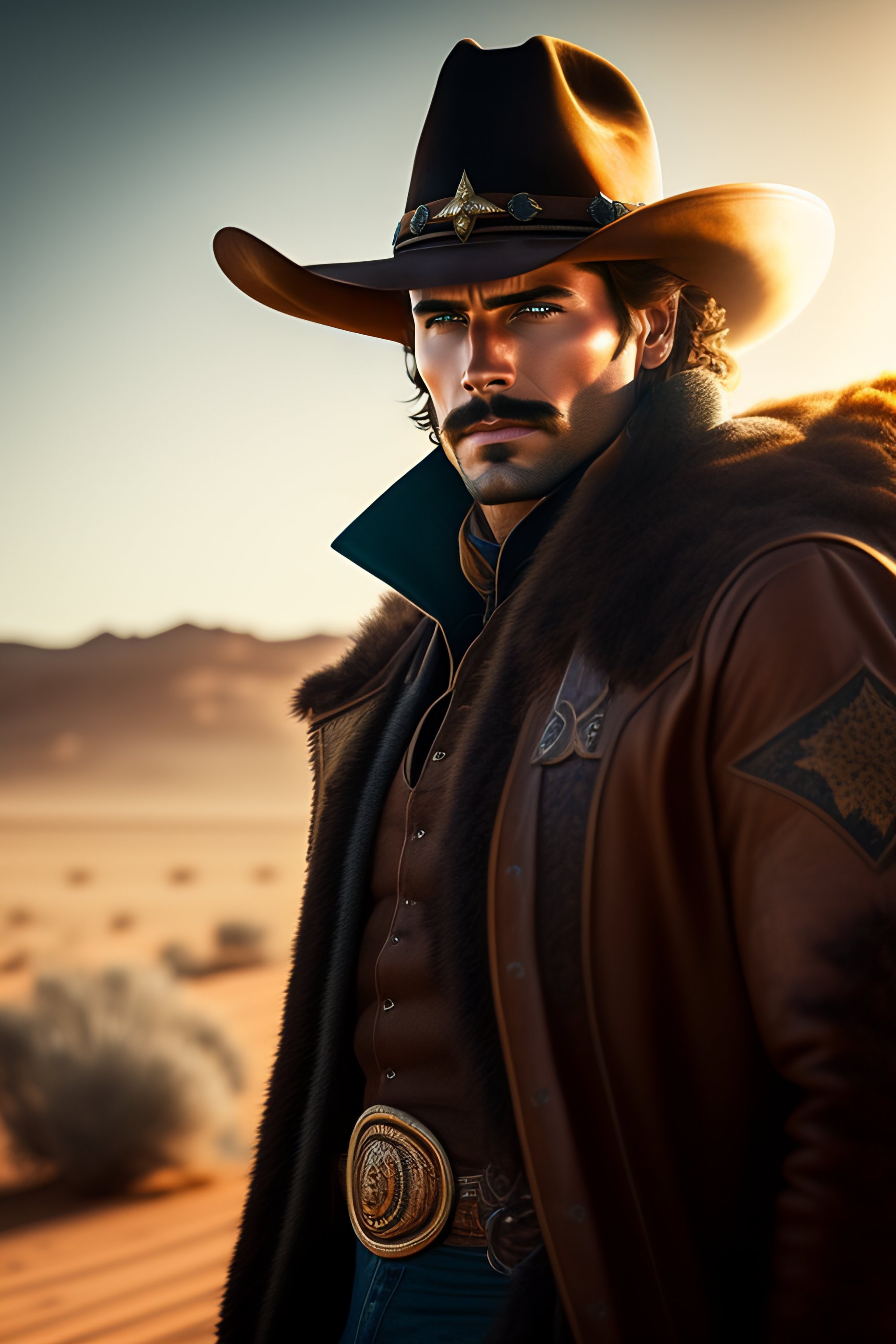 Lexica - Potrait of cowboy in a epic future