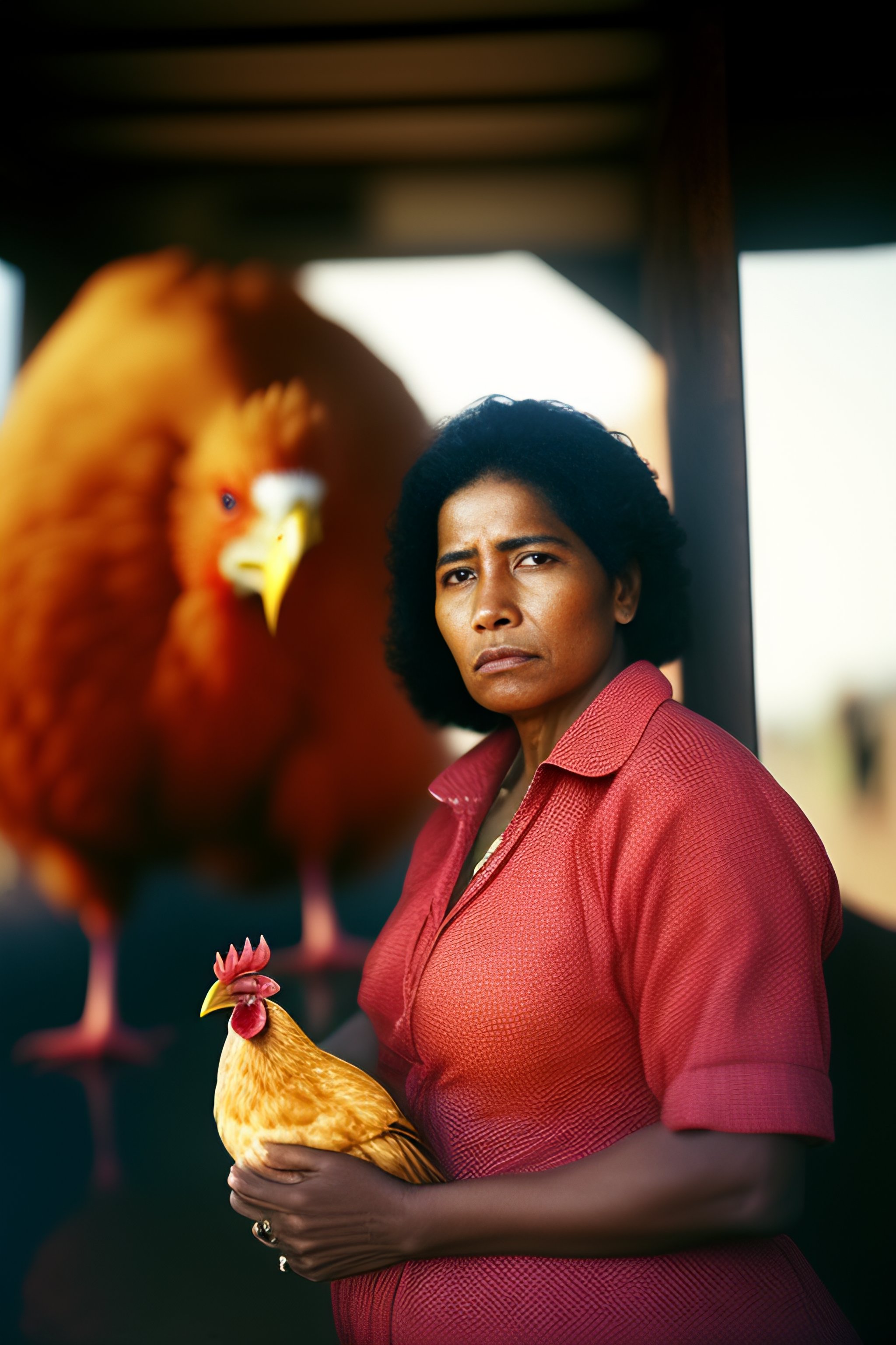 Lexica - Alex Webb photography , casual woman while with her chicken ...