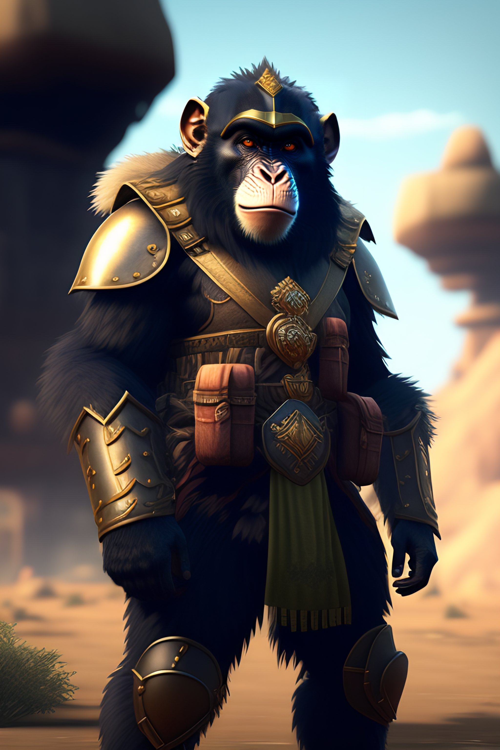 Lexica - Monkey armored, realistic, detailed, Rpg style, nft