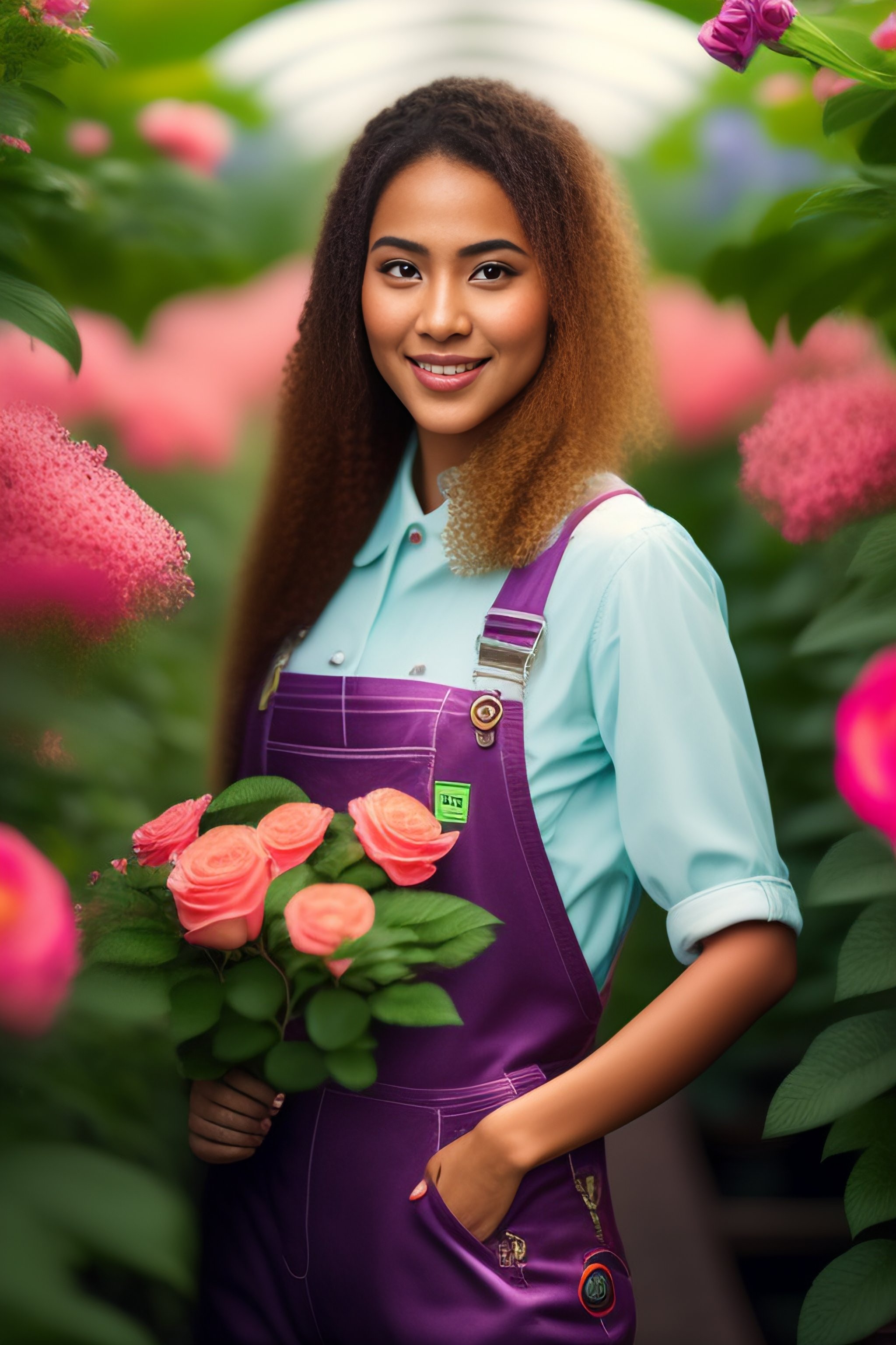 Lexica - Portrait of a beautiful young woman gardener wearing overalls ...