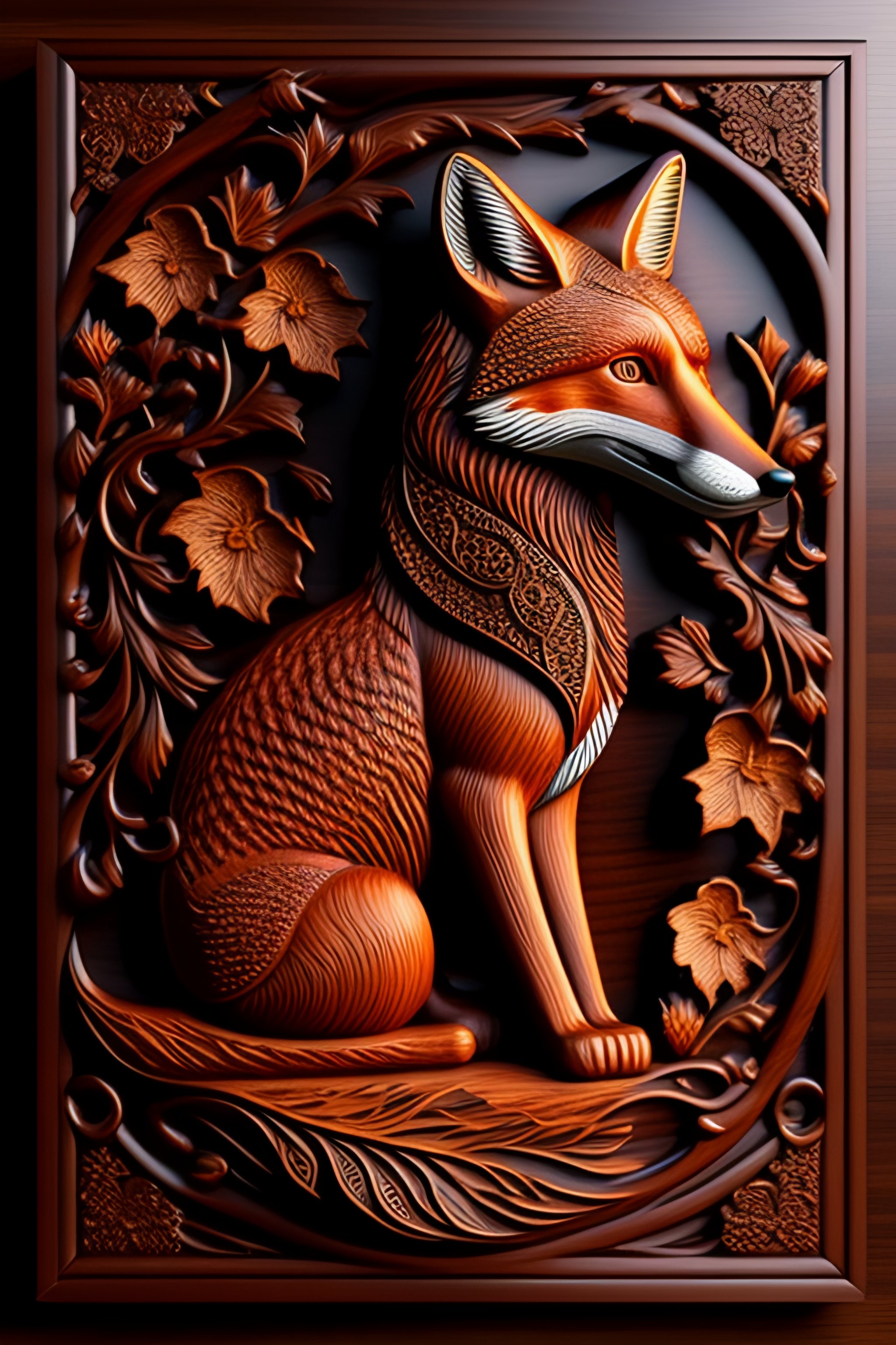 Lexica - Red brown fox, infinite detail, wood carving with intricate ...