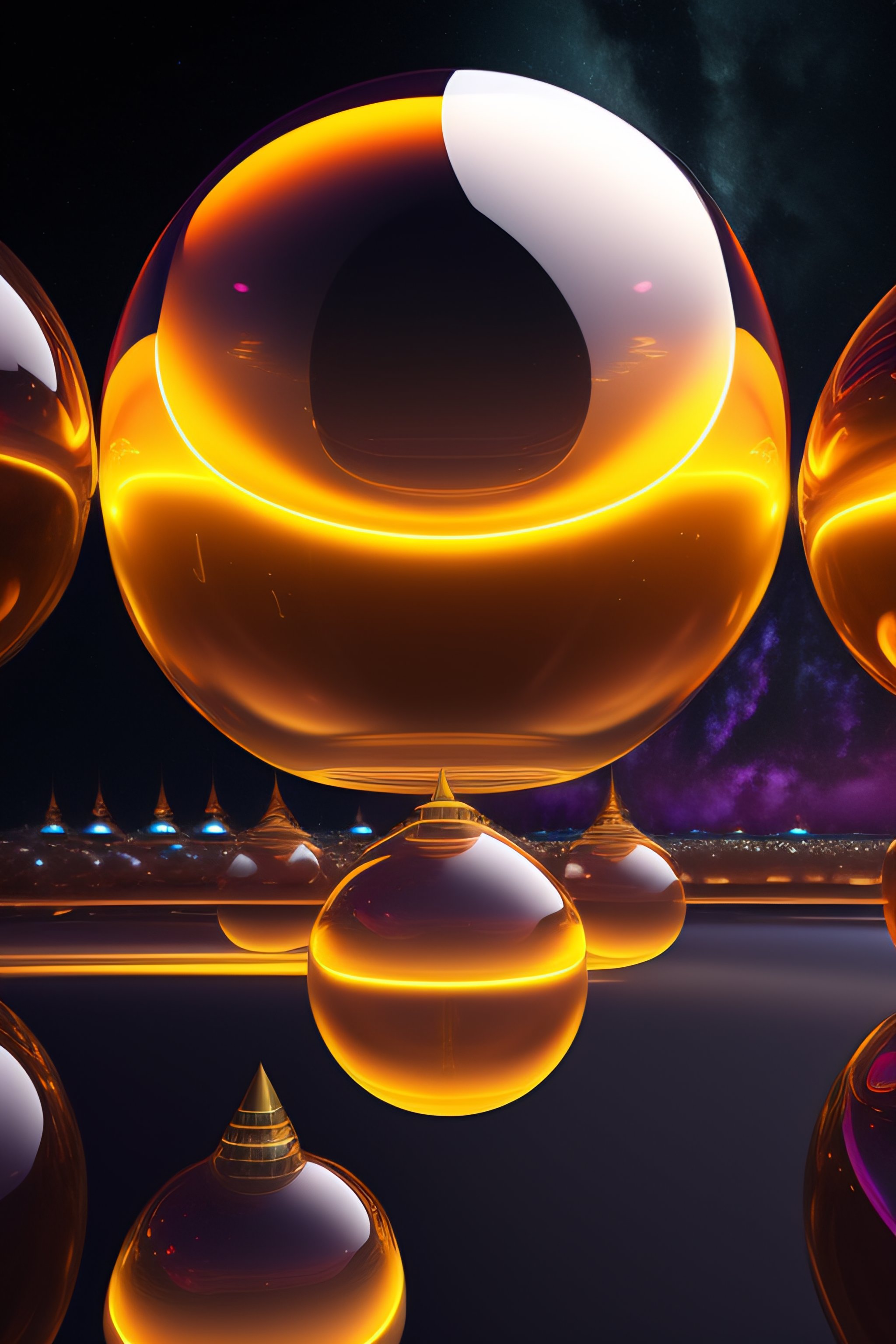 Lexica - Pods connected to a big illuminated bubble in the center in cyberpunk style