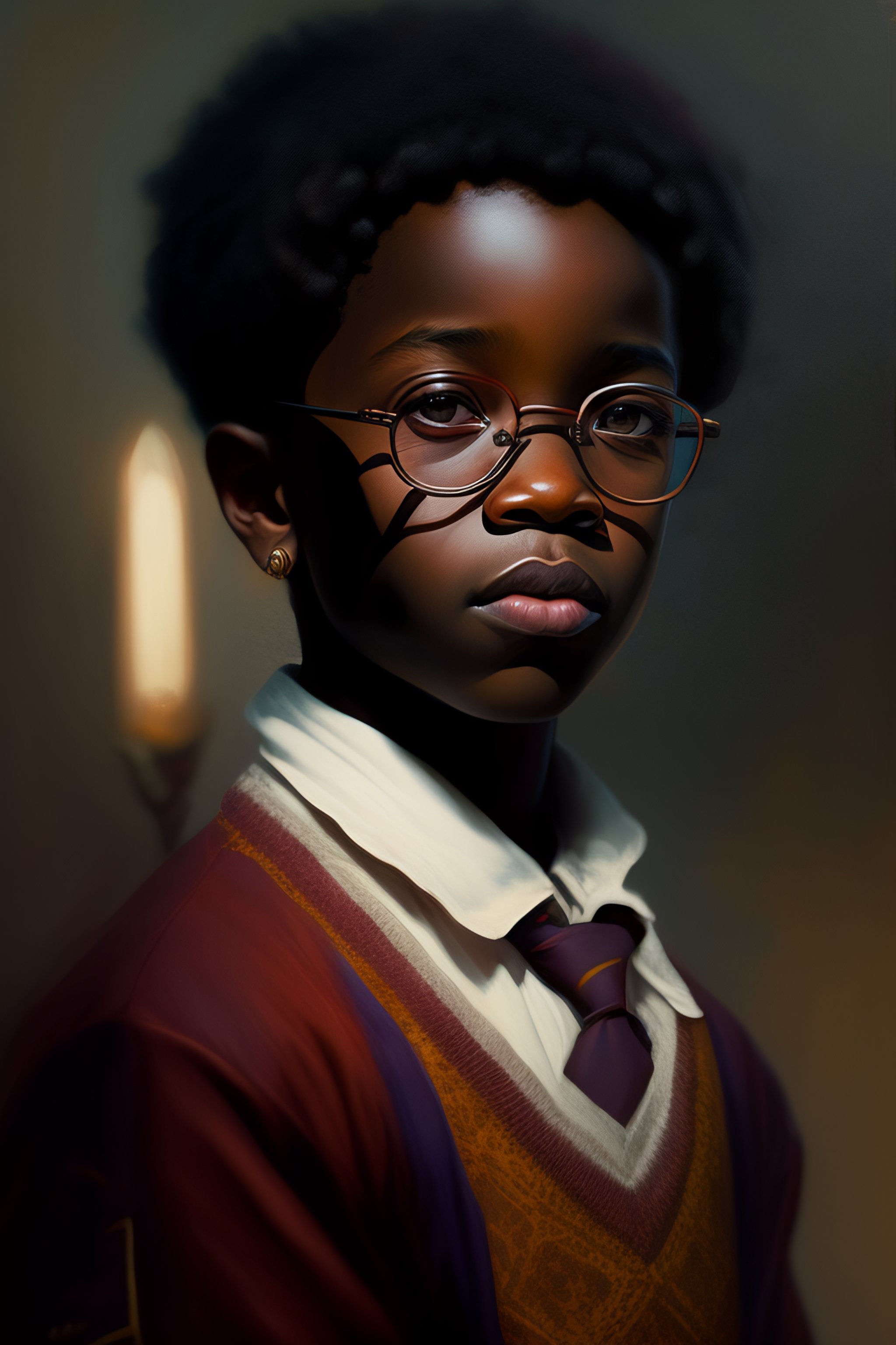 Lexica - Full shot young african harry potter, creepy, unsettling ...