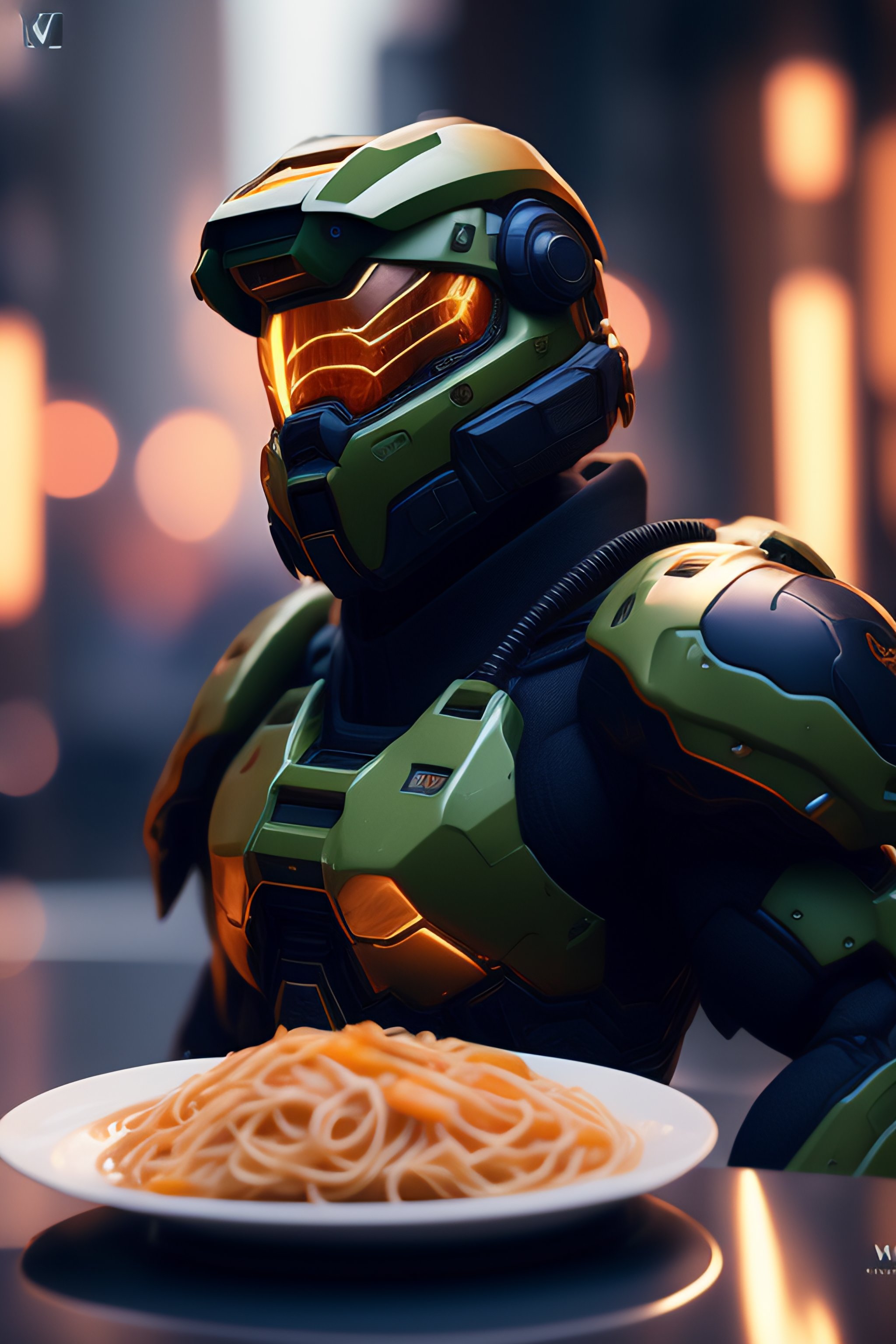Lexica - Master Chief (halo), eating pasta by wlop, ilya kuvshinov ...