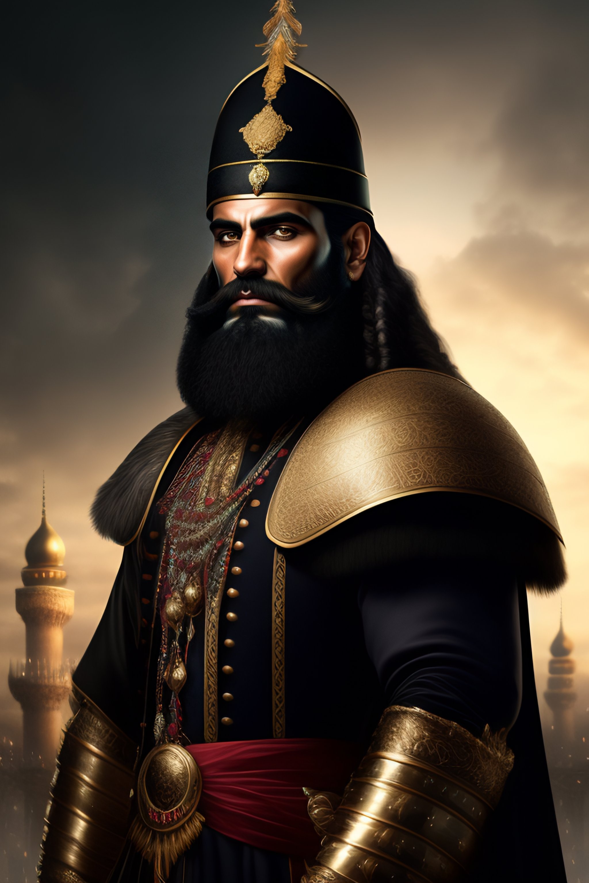 Lexica - Janissary, European, white man, black beard, portrait, gothic
