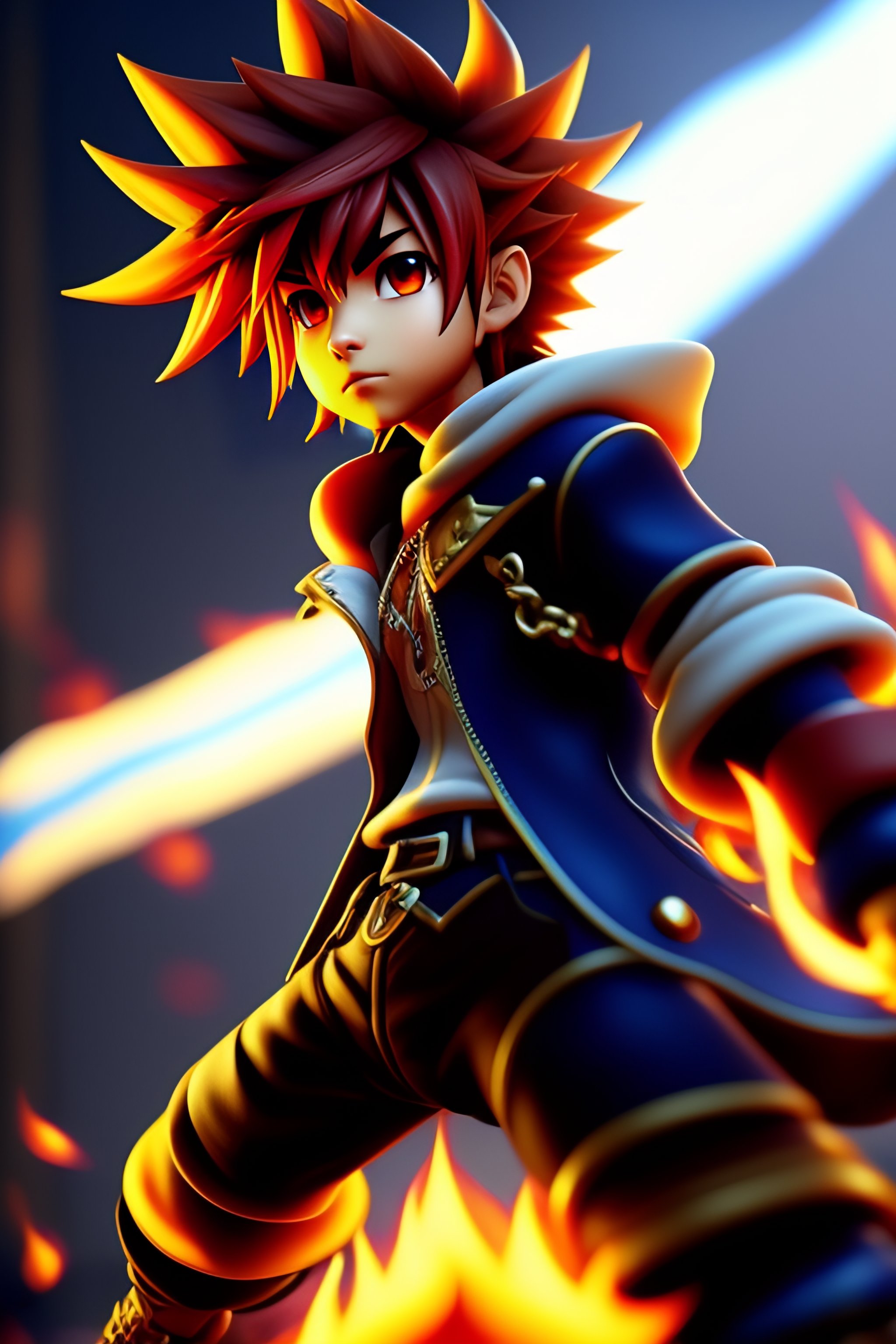 Lexica - Sora from kingdom hearts fighting with fire