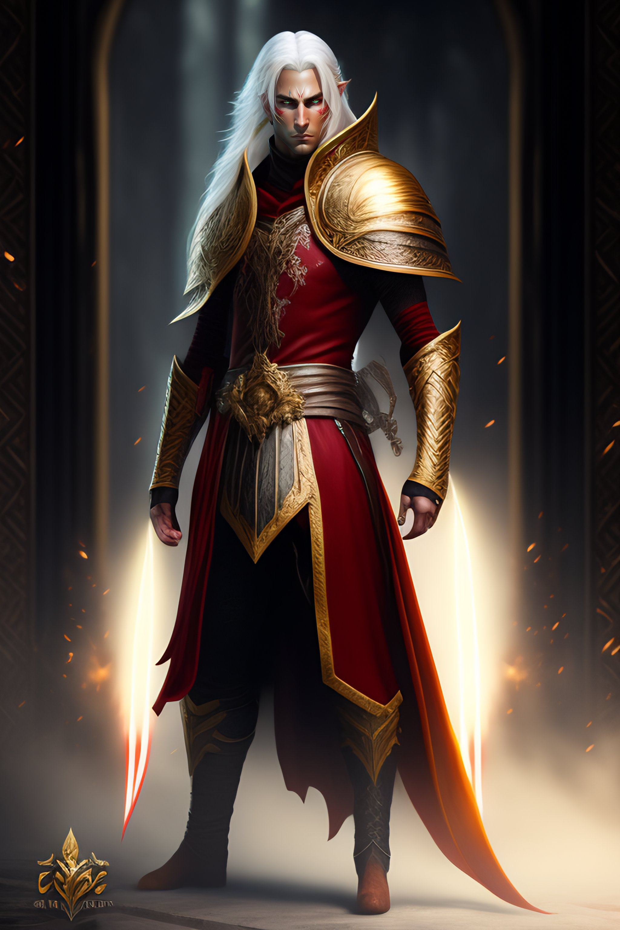 Lexica - Elf male rogue, white eyes, hd, black robe, white skin, gold ...