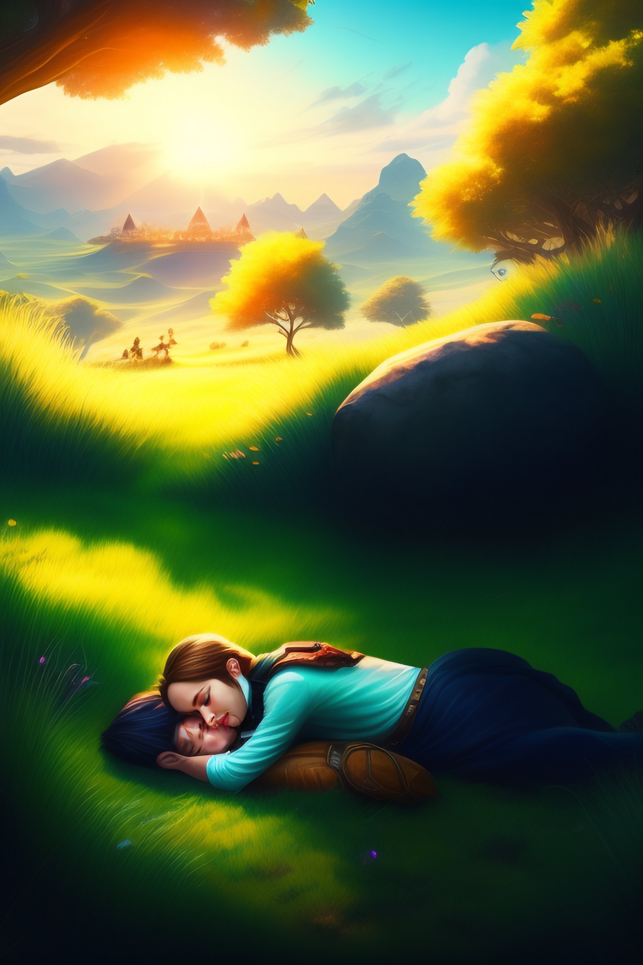 Lexica - Link and Zelda sleeping on grassland during the afternoon ...