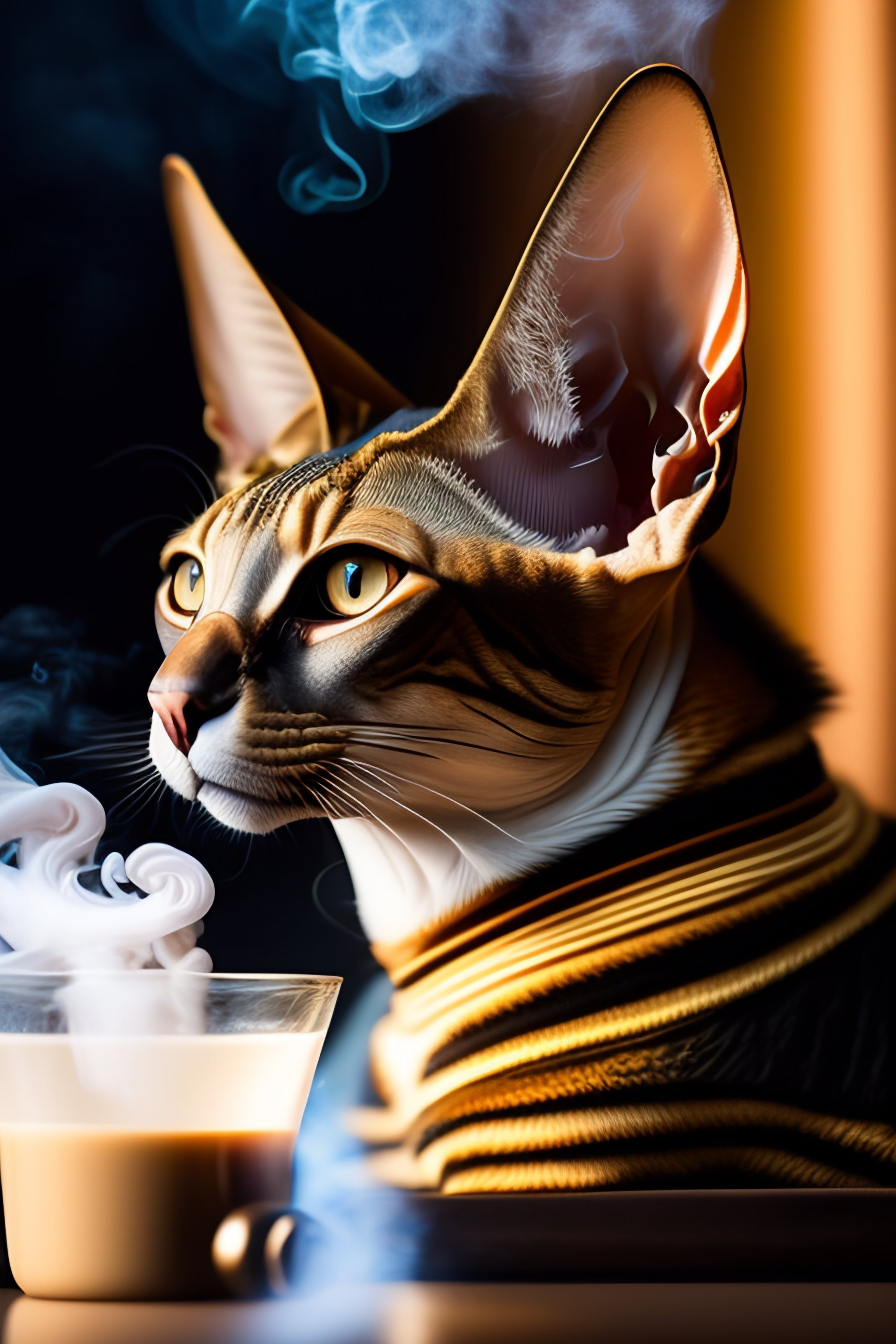 Lexica - Smoking sphinx cat with coffee