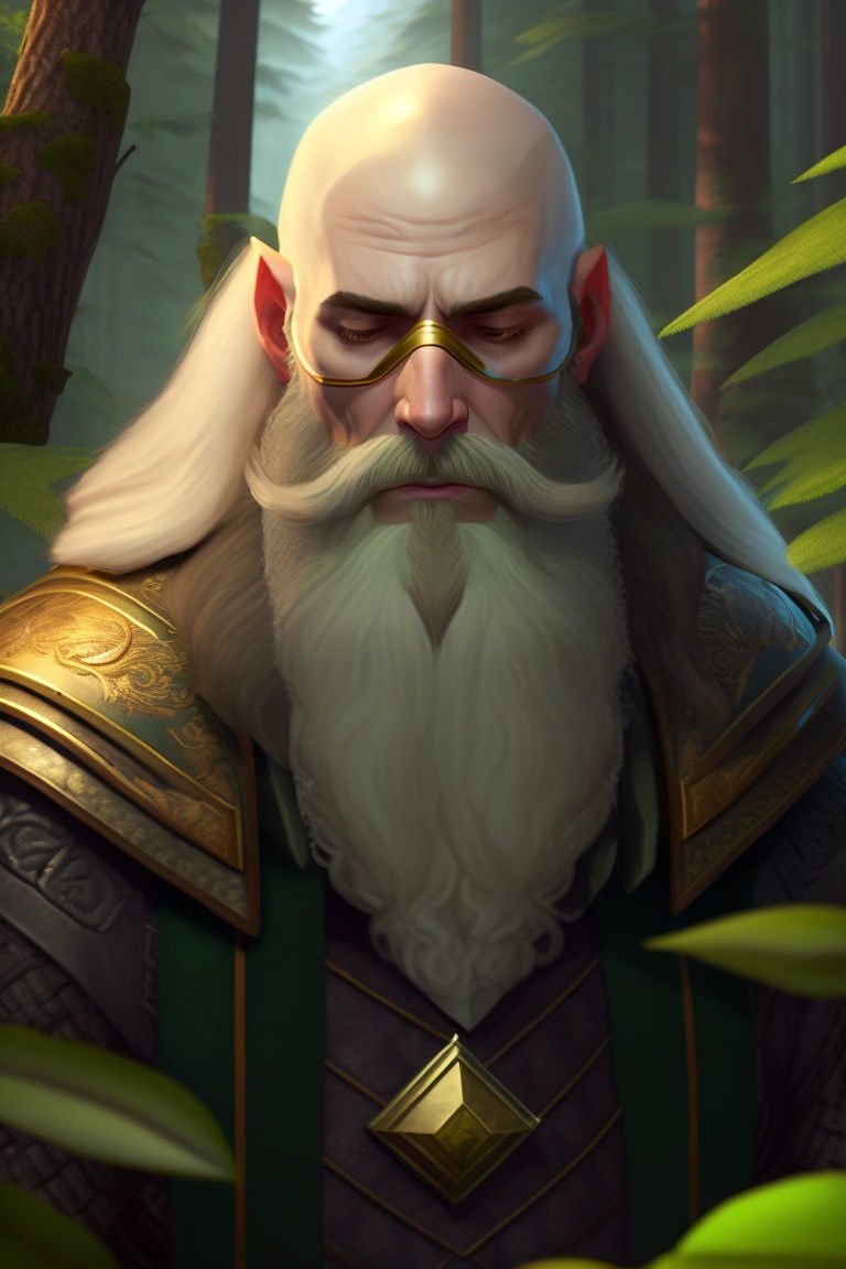 Lexica - A bald elf with sage features, long white beard, black ...