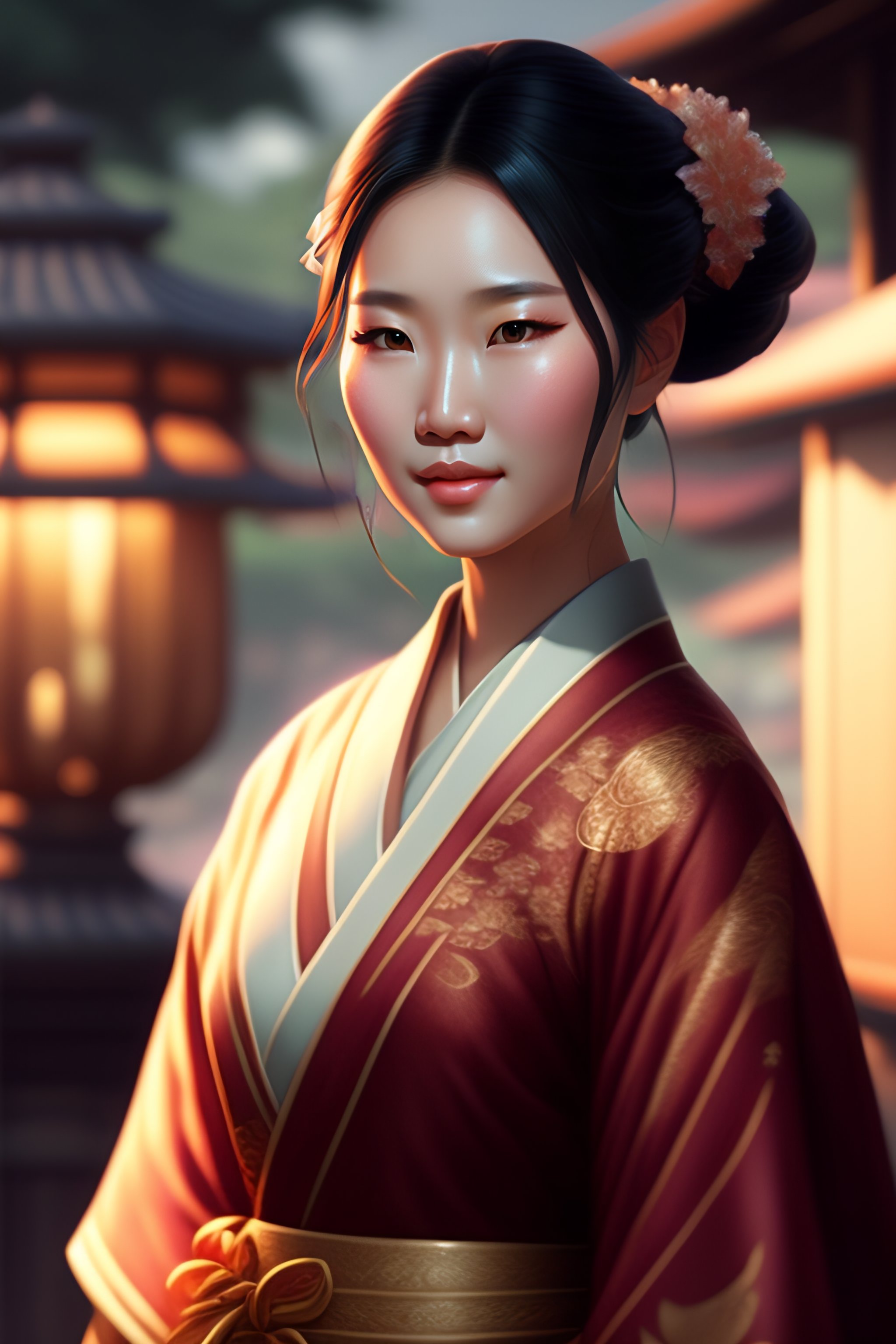 Lexica - A beautiful okinawa girl wear elegant yukata in festival ...