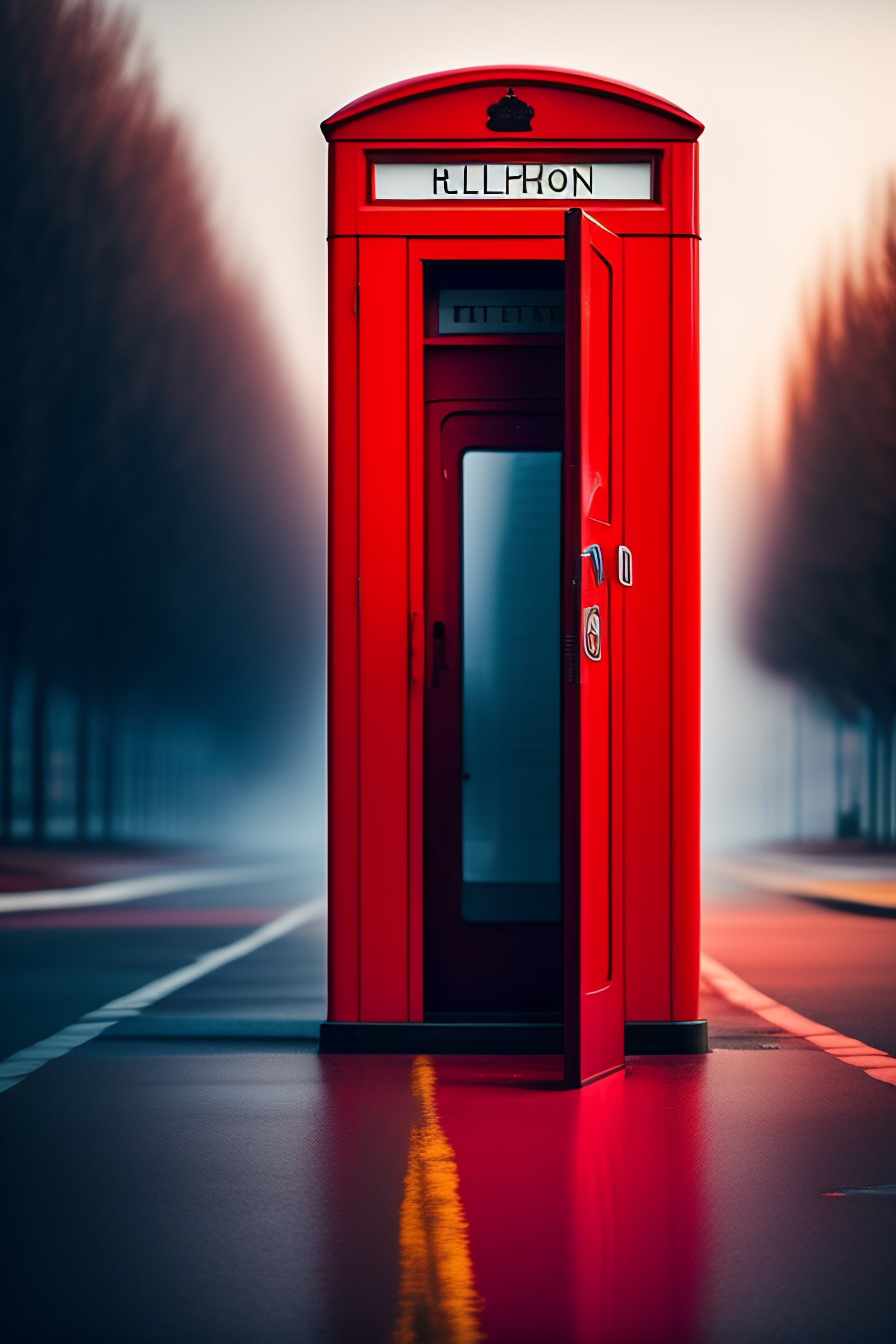 Lexica - Color splash wide photo, of red phone booth in, the middle of ...