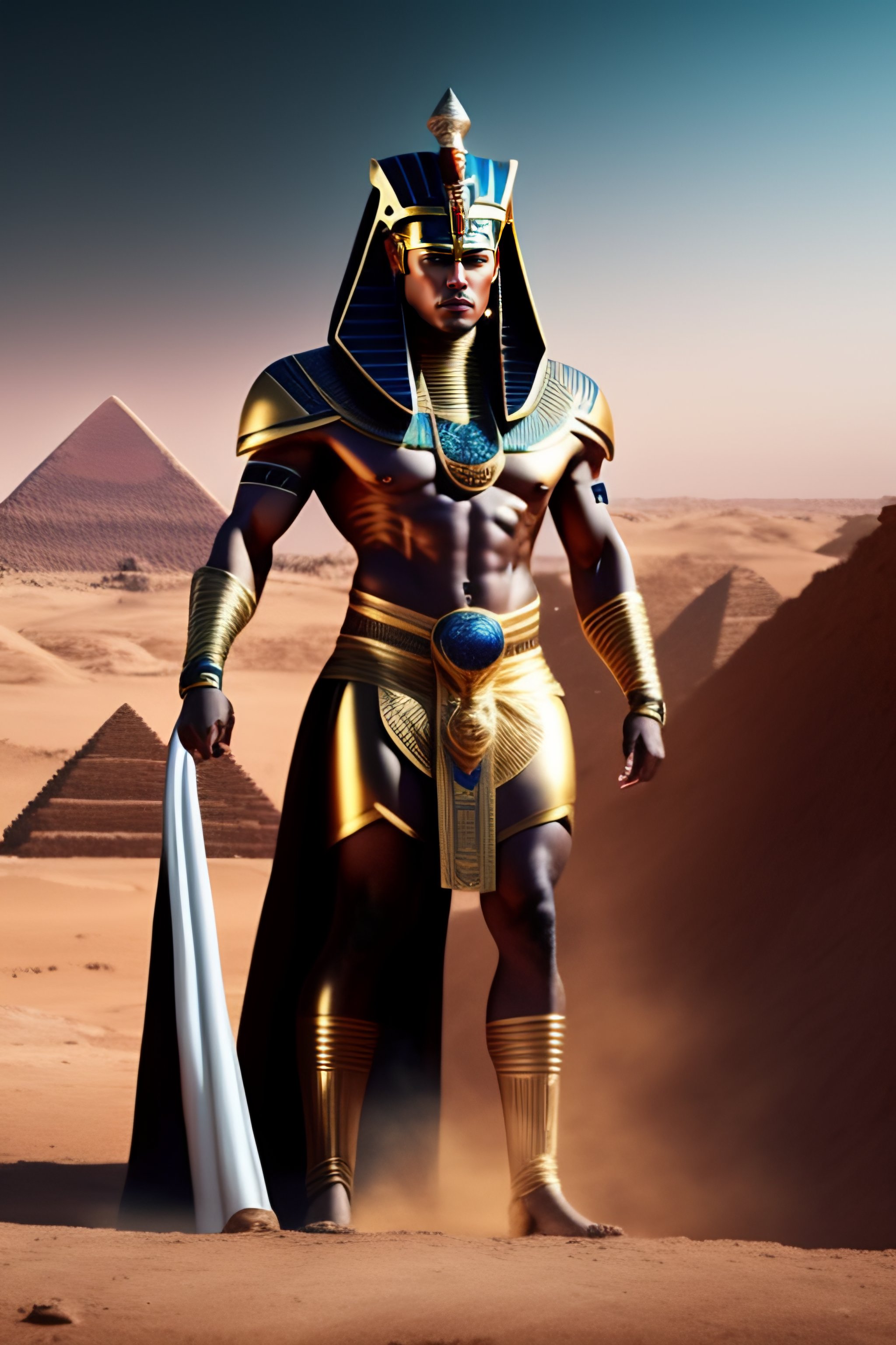 Lexica - A wide shot of Elon musk dressed as an Egyptian pharaoh with ...