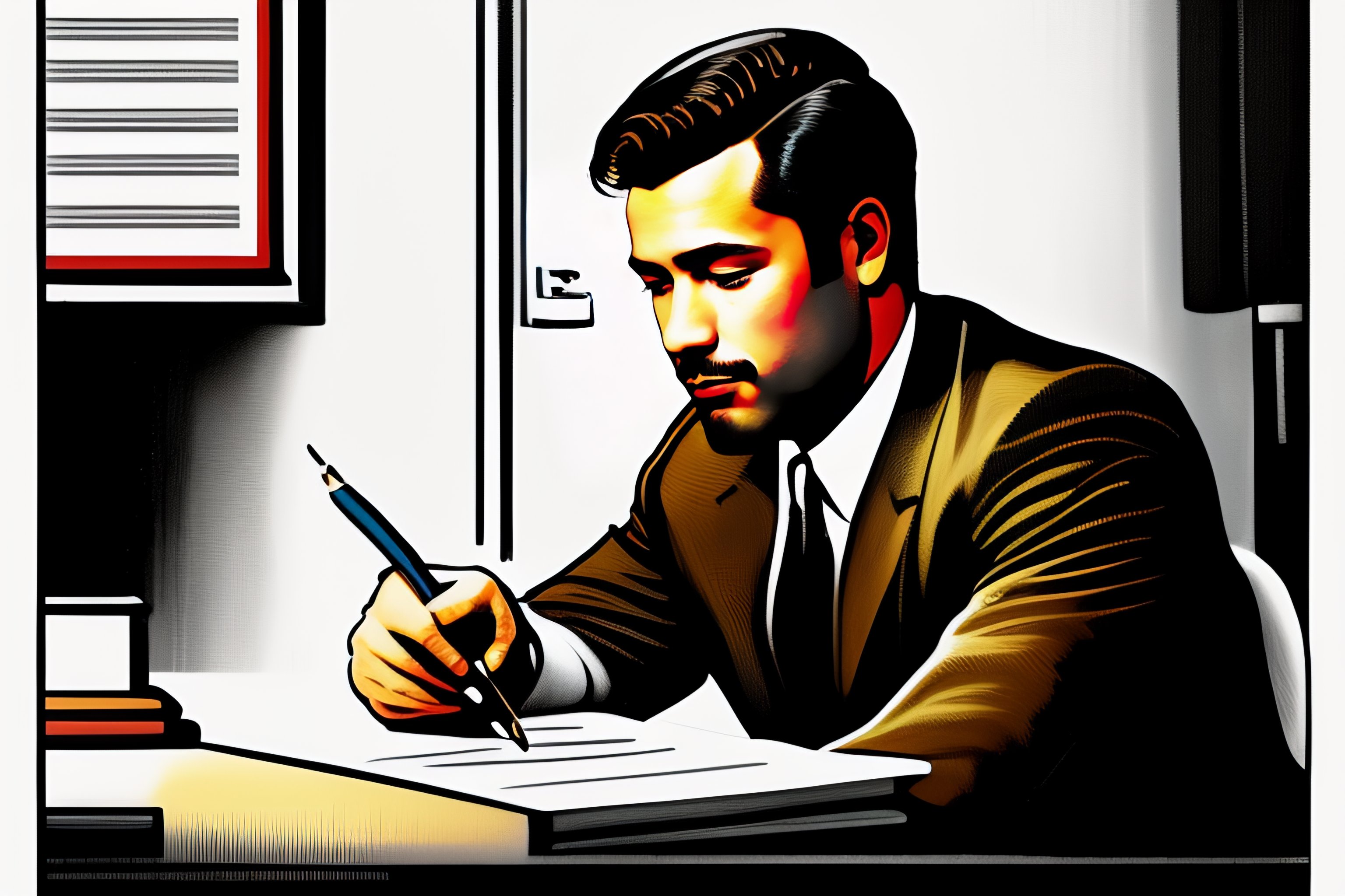 Lexica - Graphic illustration of a man writing a cover letter for an ...