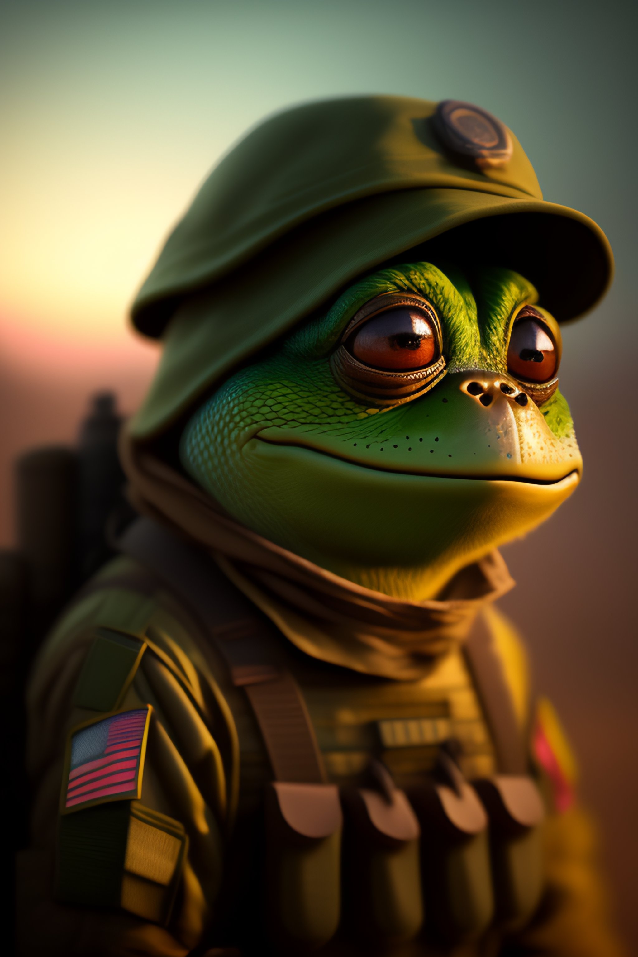 Lexica - An exhausted pepe the frog at the frontlines in the army at ...