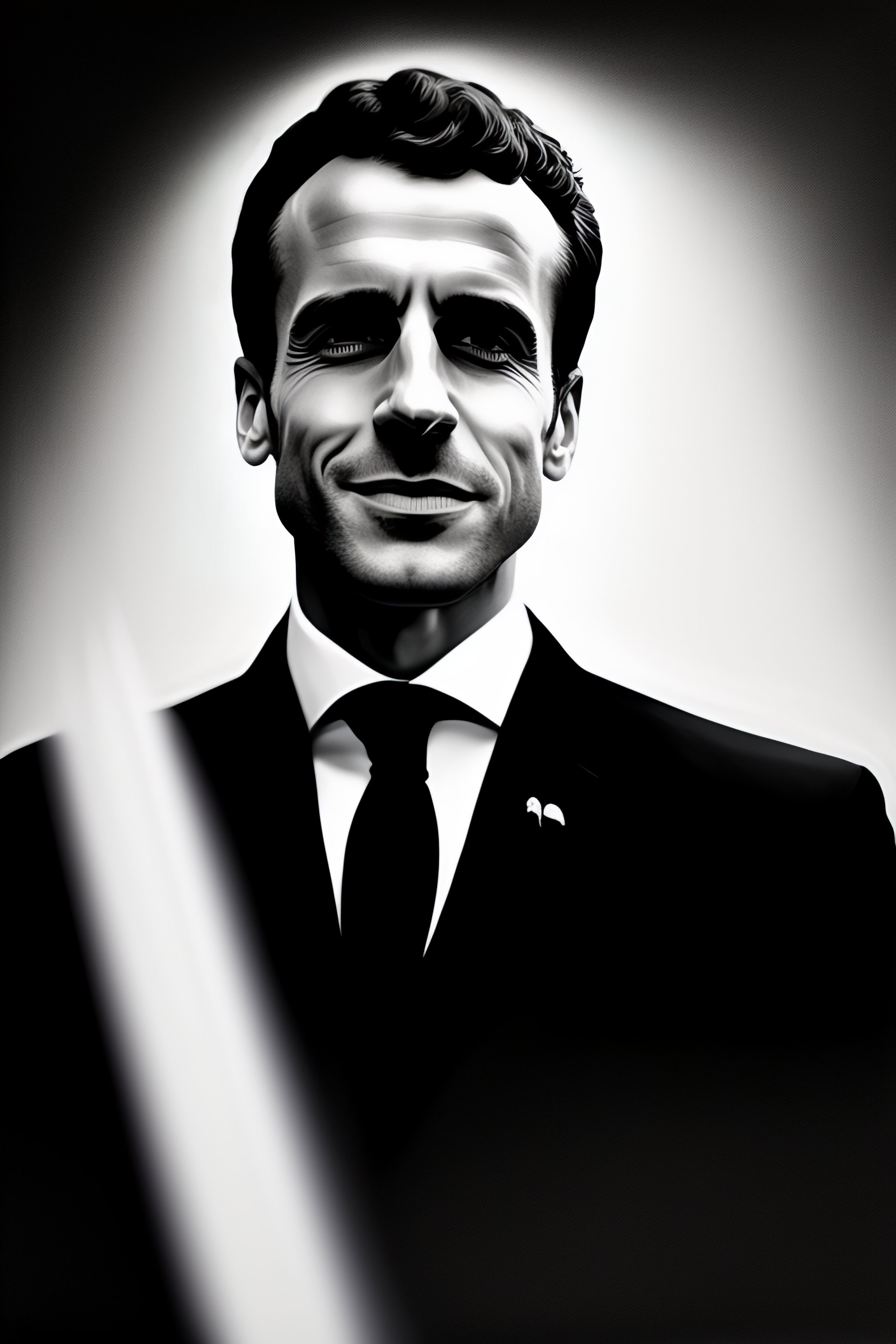 Lexica - Black and white drawing of Emmanuel Macron standing facing us ...
