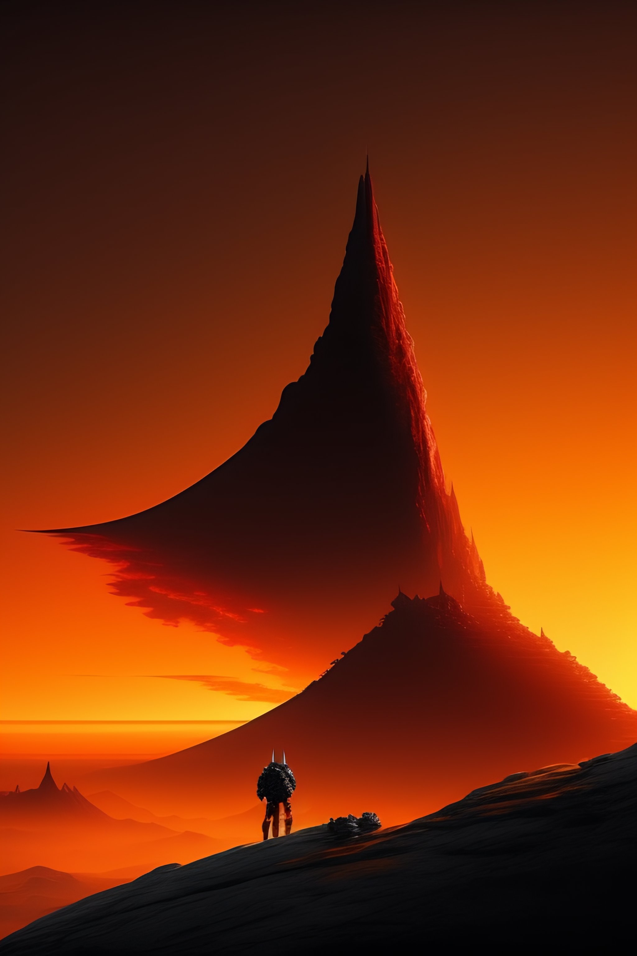 Lexica - A wide Landscape image with an orange ninja crouching with a ...