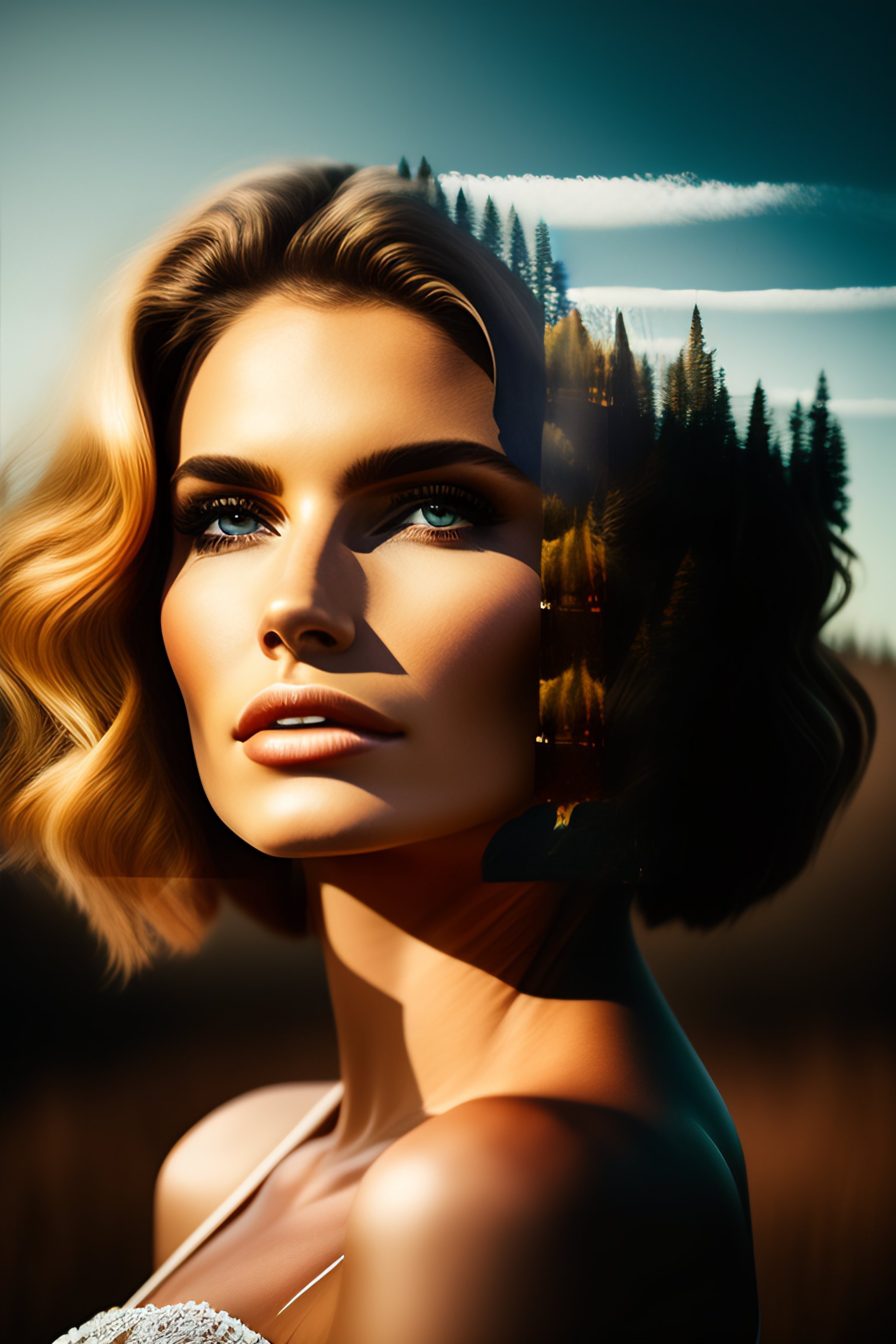 Lexica - Double exposure:: pretty woman, nature