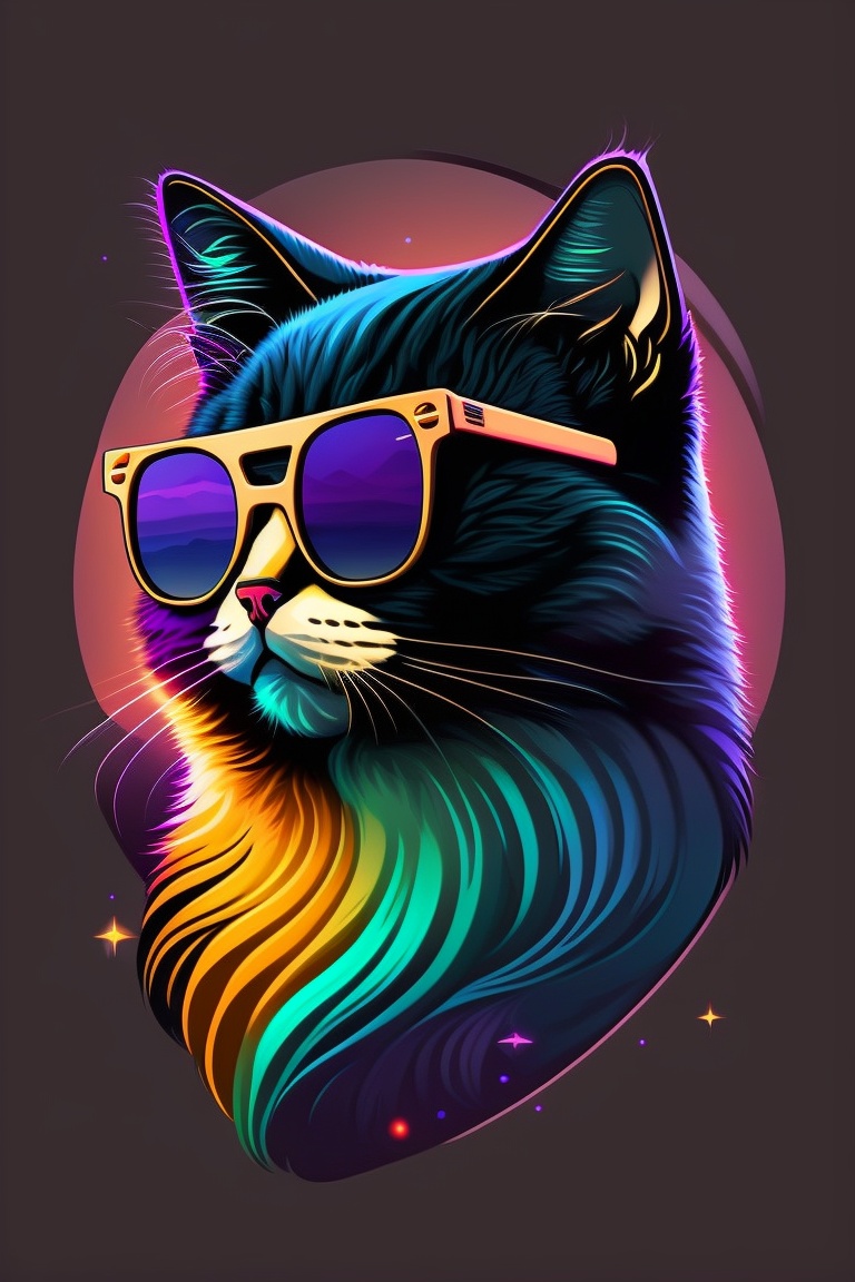 Lexica - Retro-wave inspired t-shirt's design featuring a cat in ...