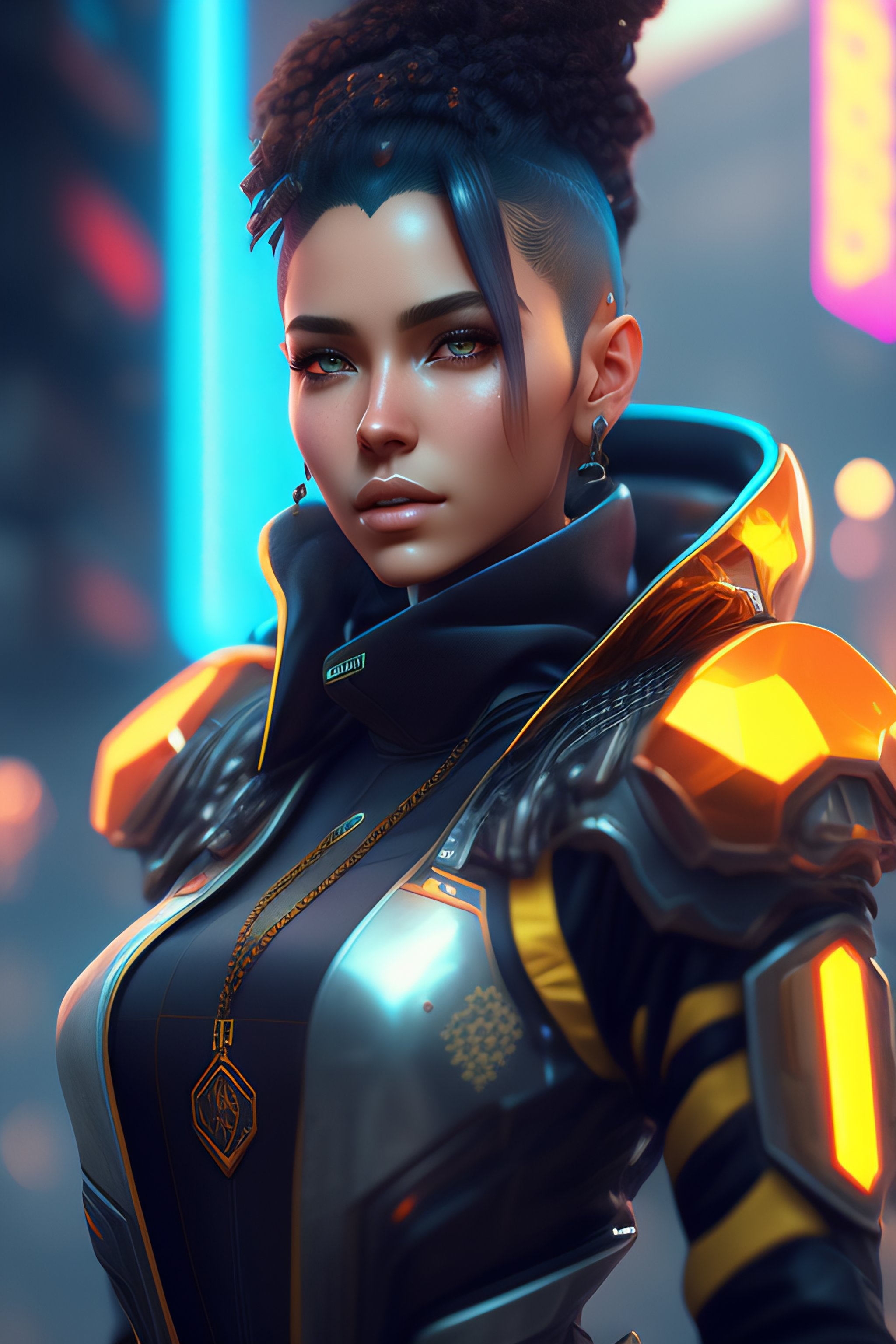 Lexica - Mech Punk clothes with short hair girl, battle status, hyper ...