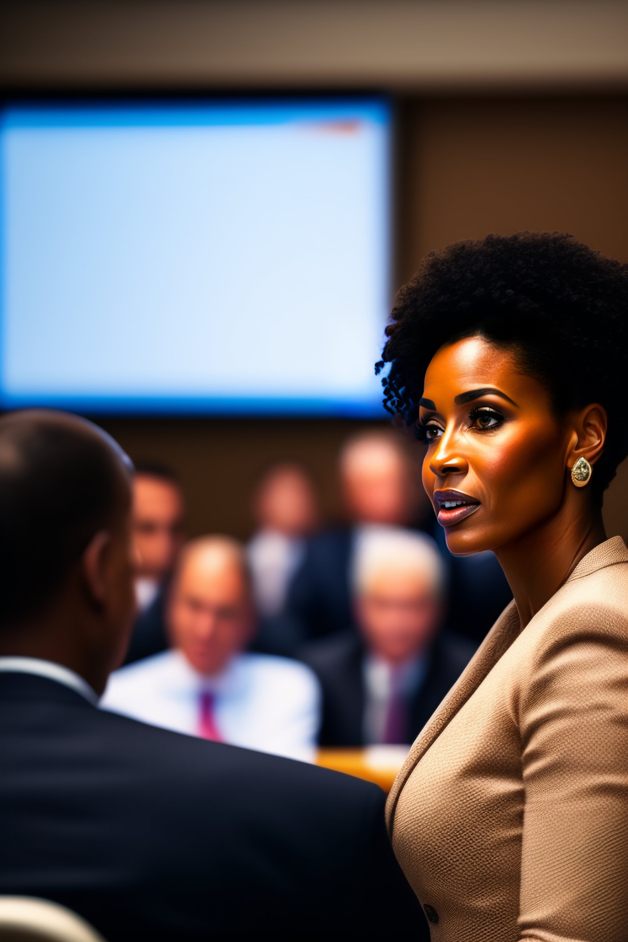 Lexica - A woman speaking at a seminar in a room full of business people