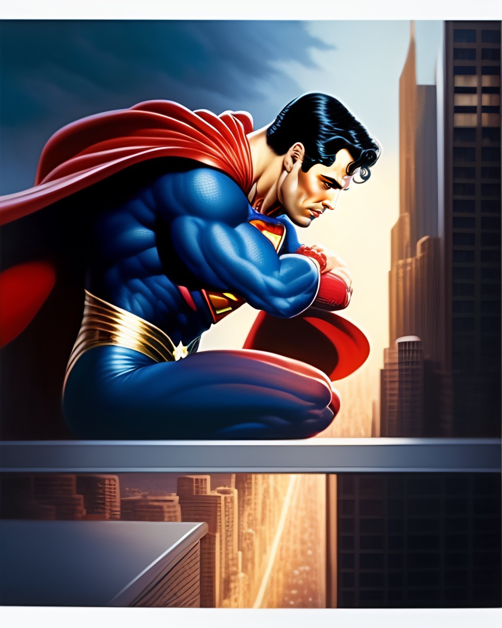 Lexica - Superman sitting on a roof looking down at a city below ...