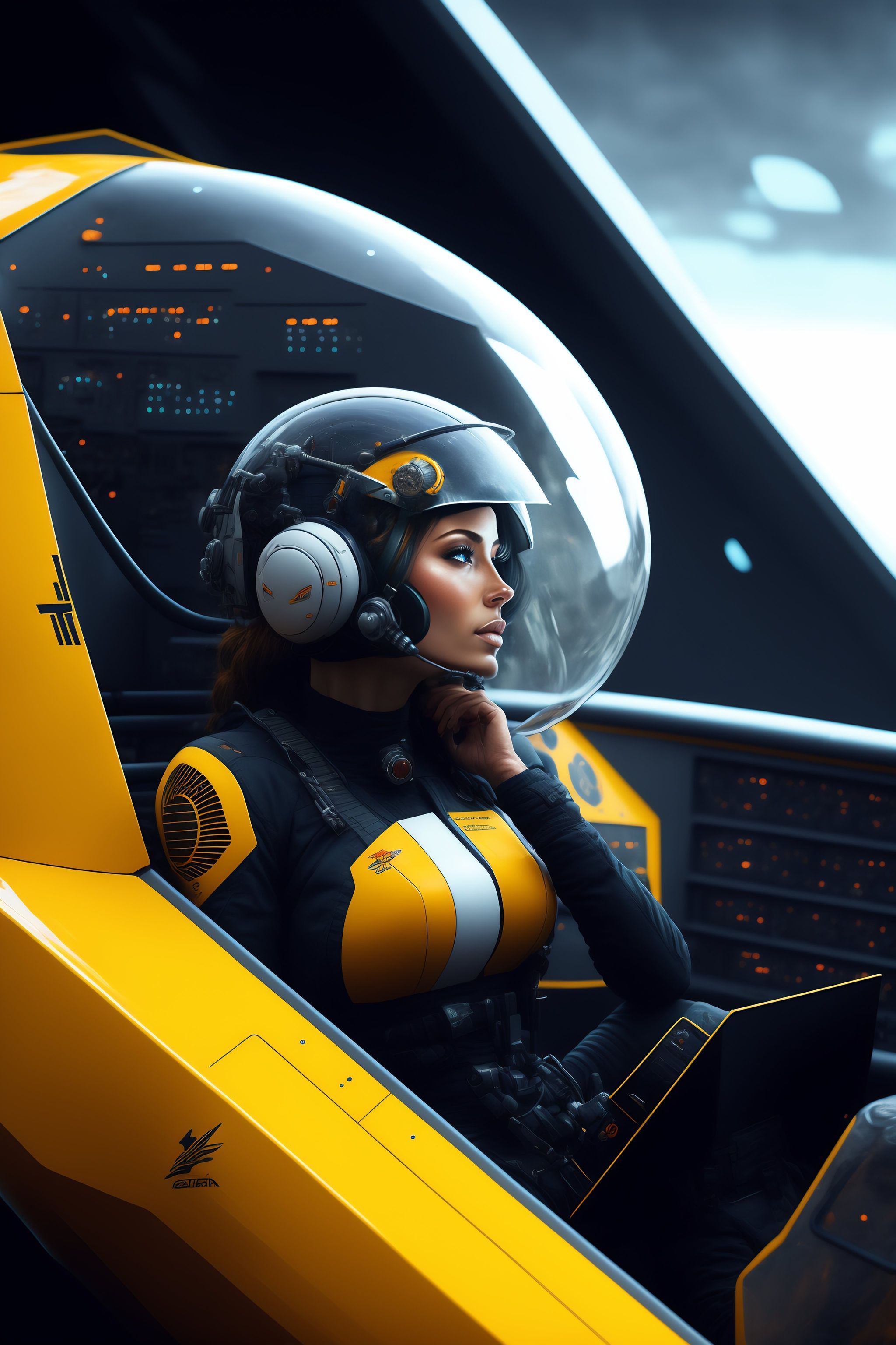 Lexica - Cyborg pilot wired to commands, detailed minimalist interior ...