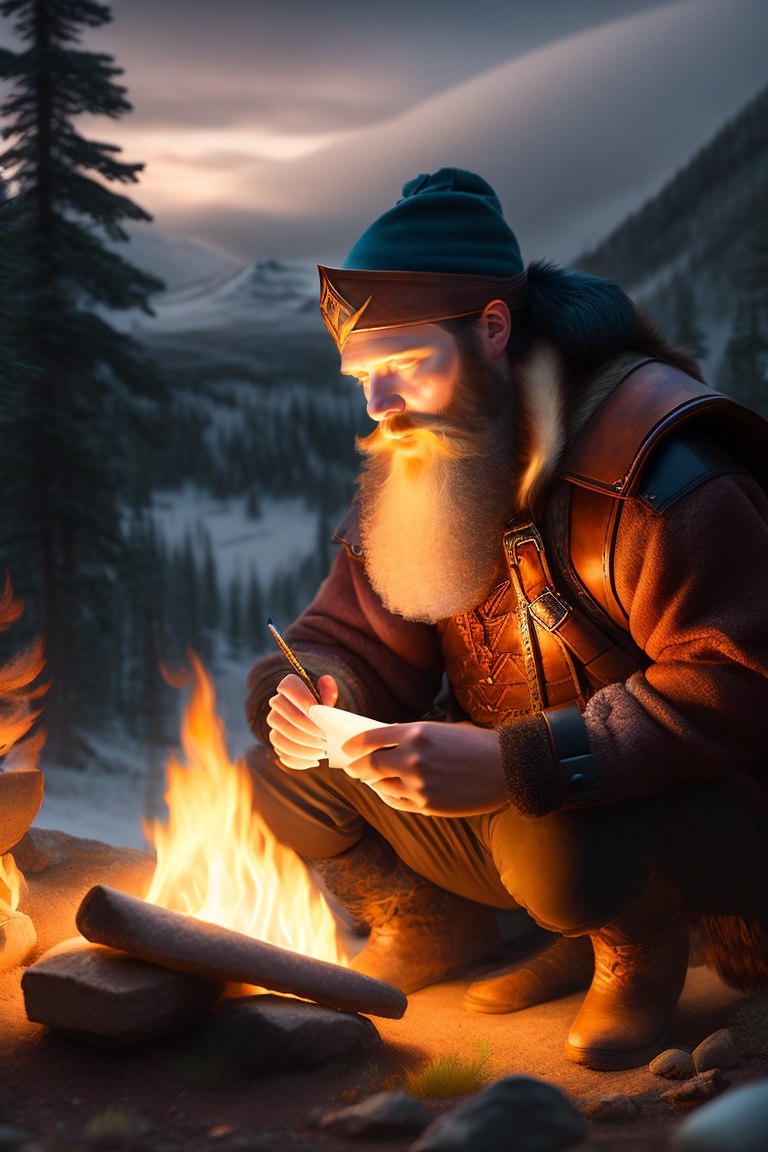 Lexica - Around the campfire, the Viking writes the code in runes.