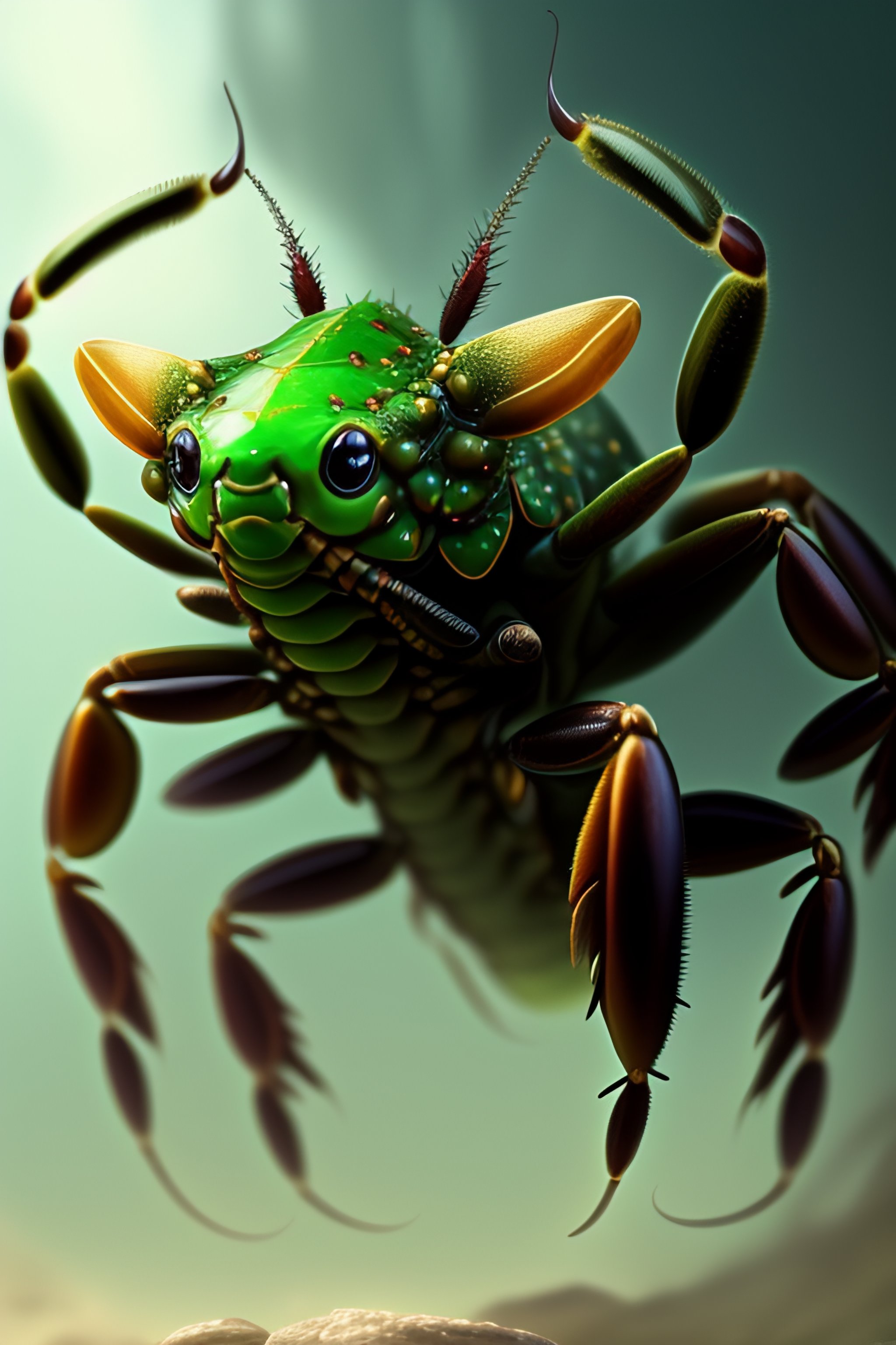 Lexica - Full body shot a of green human - mantis ; crab head with ...