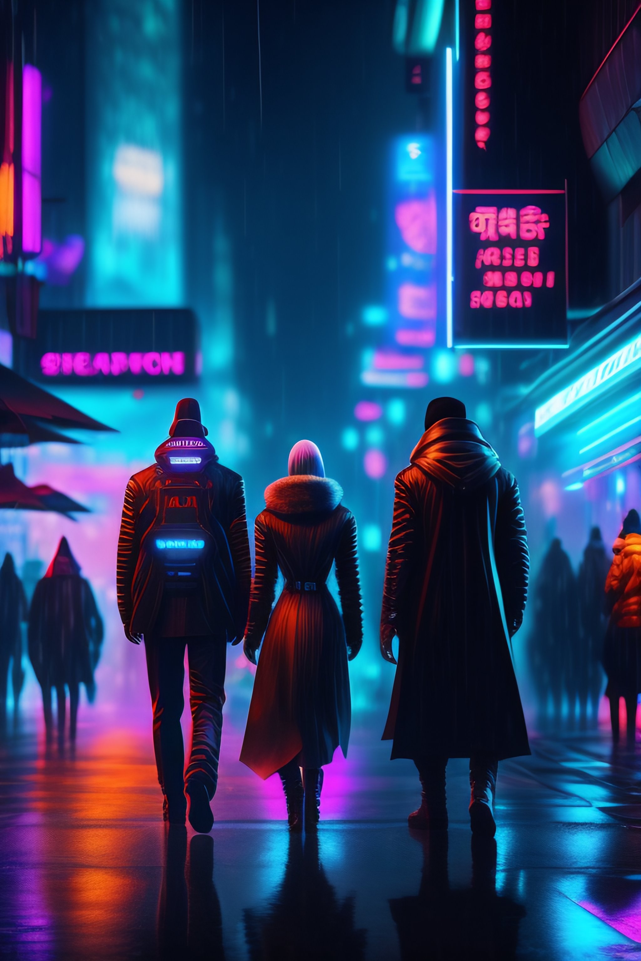 Lexica - Group of futuristic masked cyberpunk edgerunners, heavy rain ...