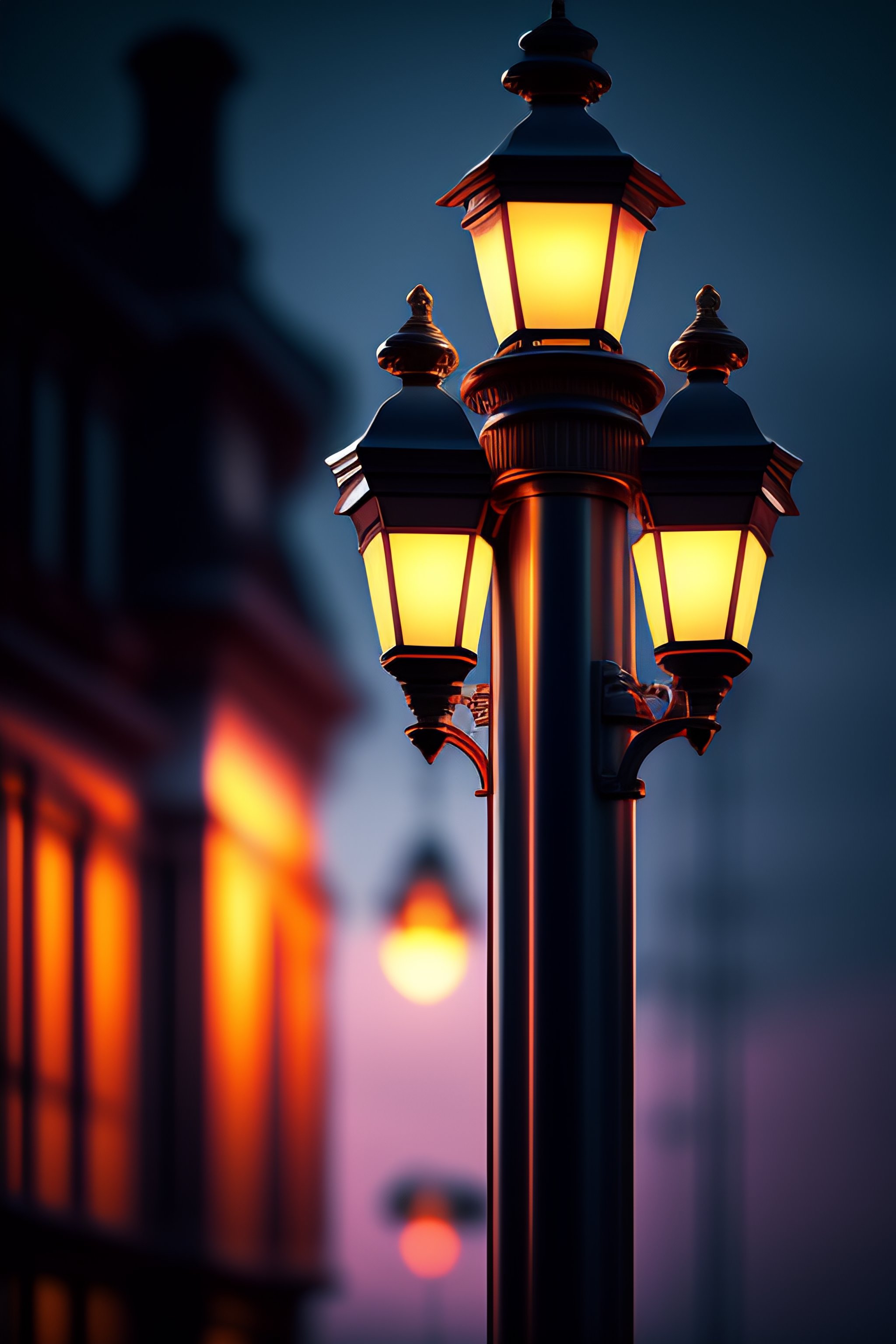 Lexica - Cyberpunk, town, lamp post, night,