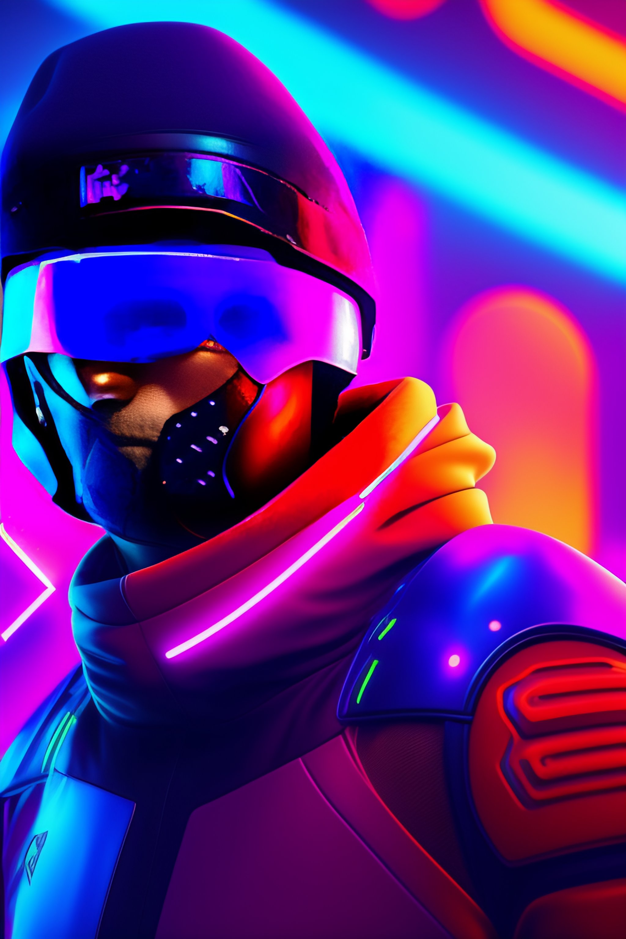 Lexica - GENO de fortnite futuriste avec une épée dans la main rouge fluo