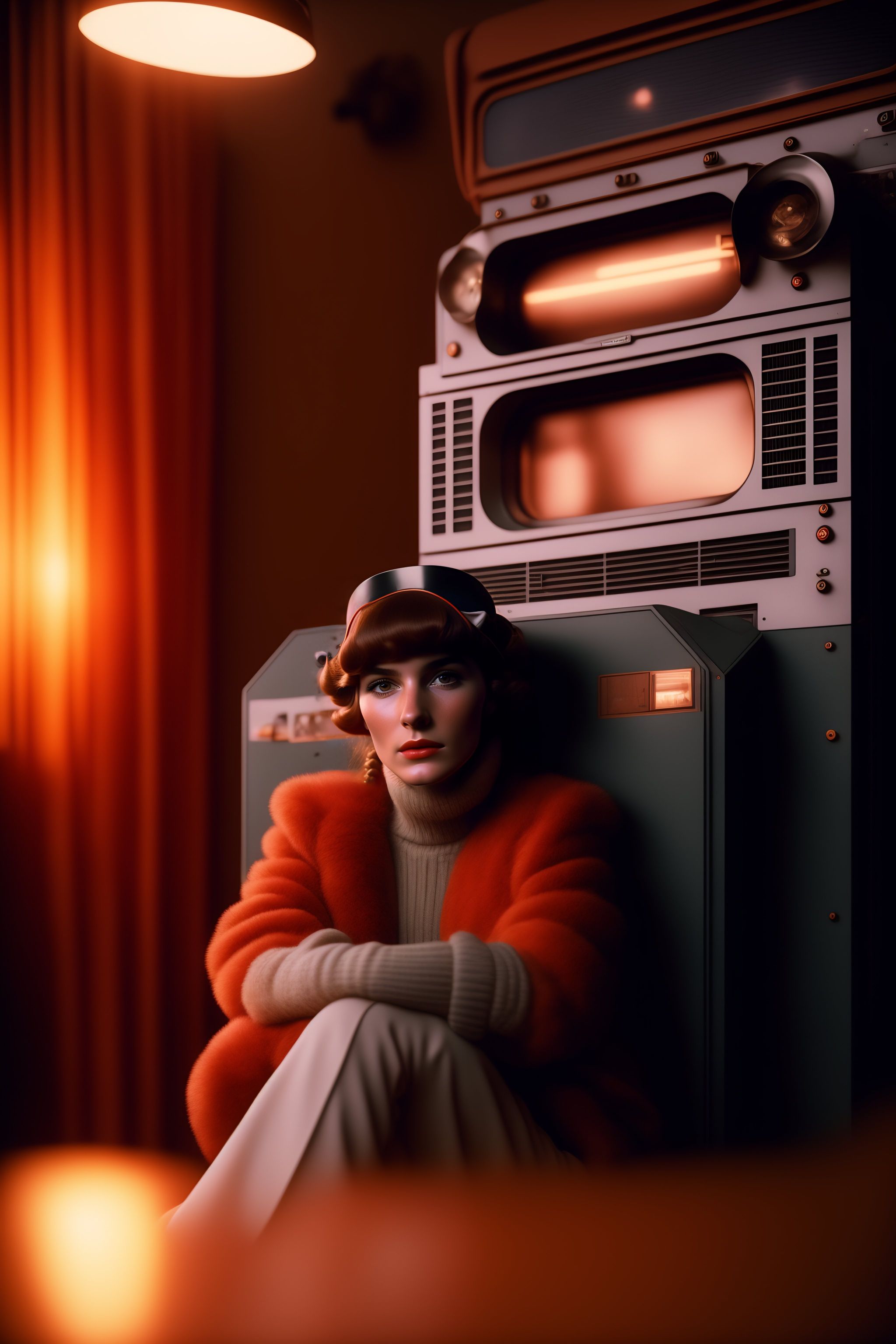 Lexica - A Soviet girl sitting in a chair in front of a soviet computer ...