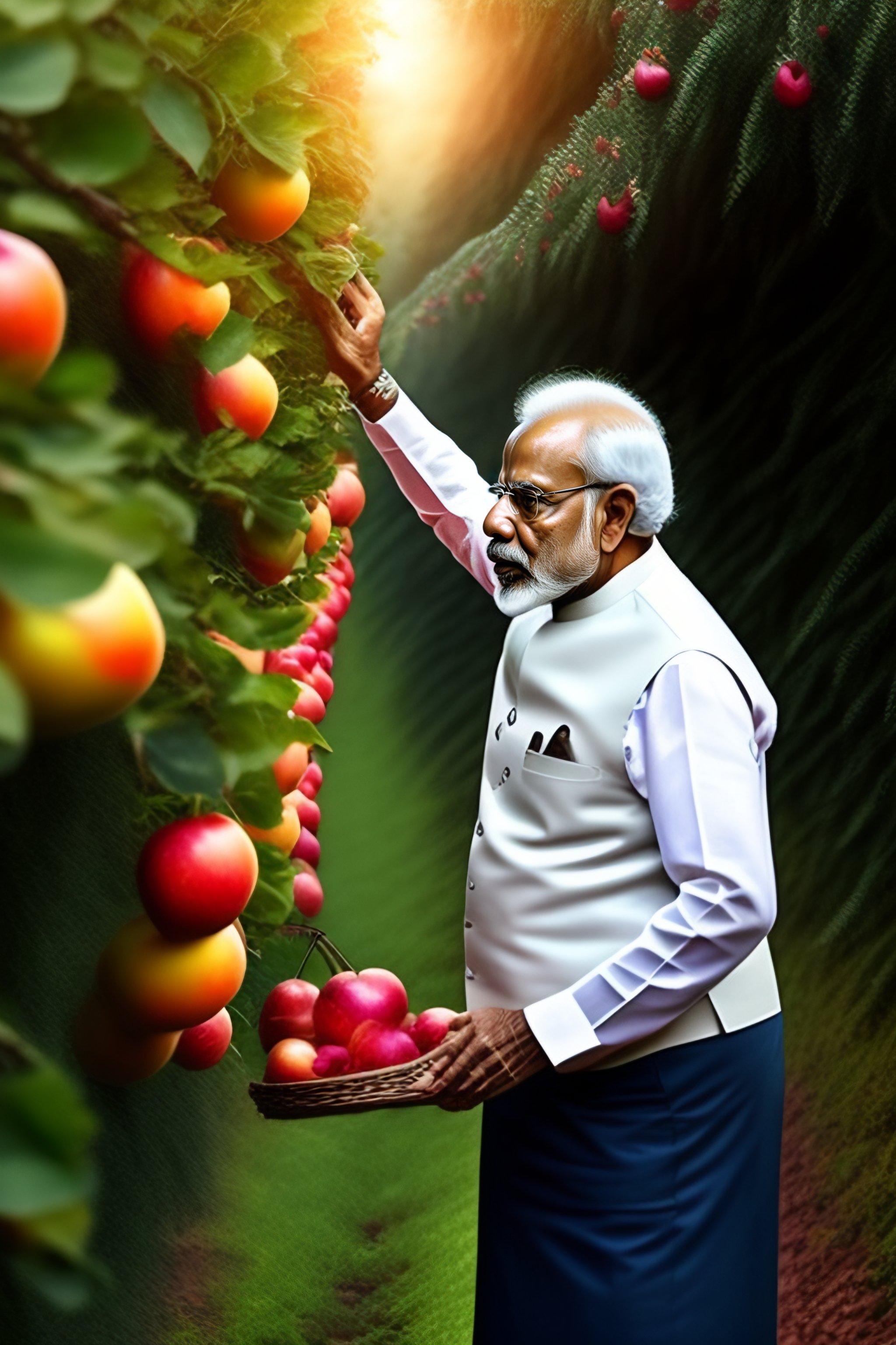 Lexica - Portrait of Narendra Modi picking apples from tree
